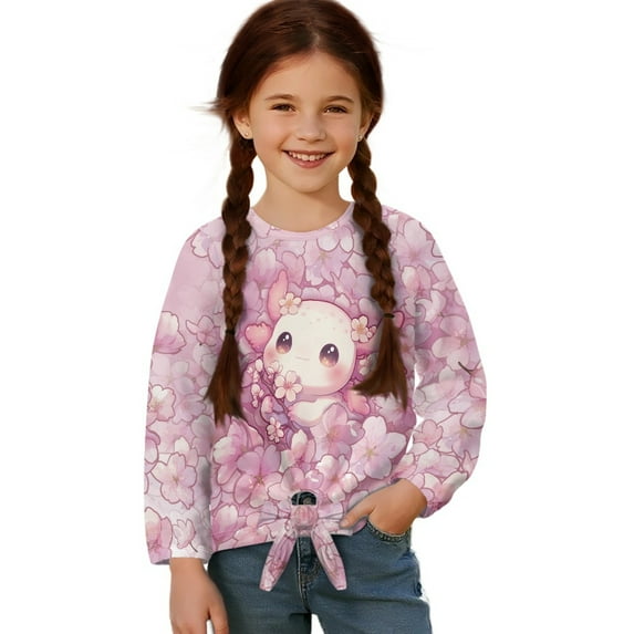 DISNIMO Axolotl Cherry Blossom Print Girls Long Sleeve Shirts Casual ...