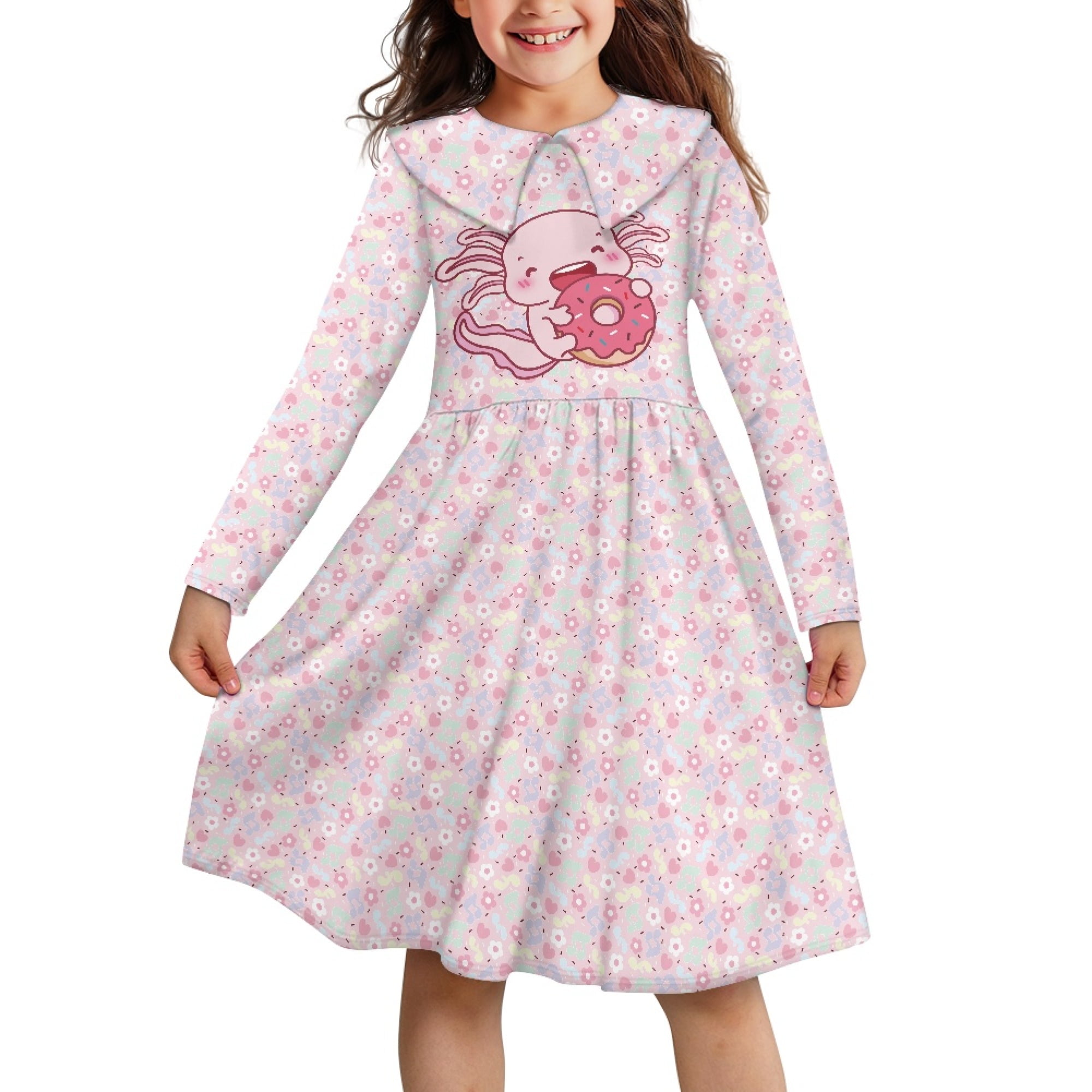 DISNIMO Axolotl Dress for Girls 9-10 Casual Long Sleeve Dresses for Girls Dress with Flowers ...
