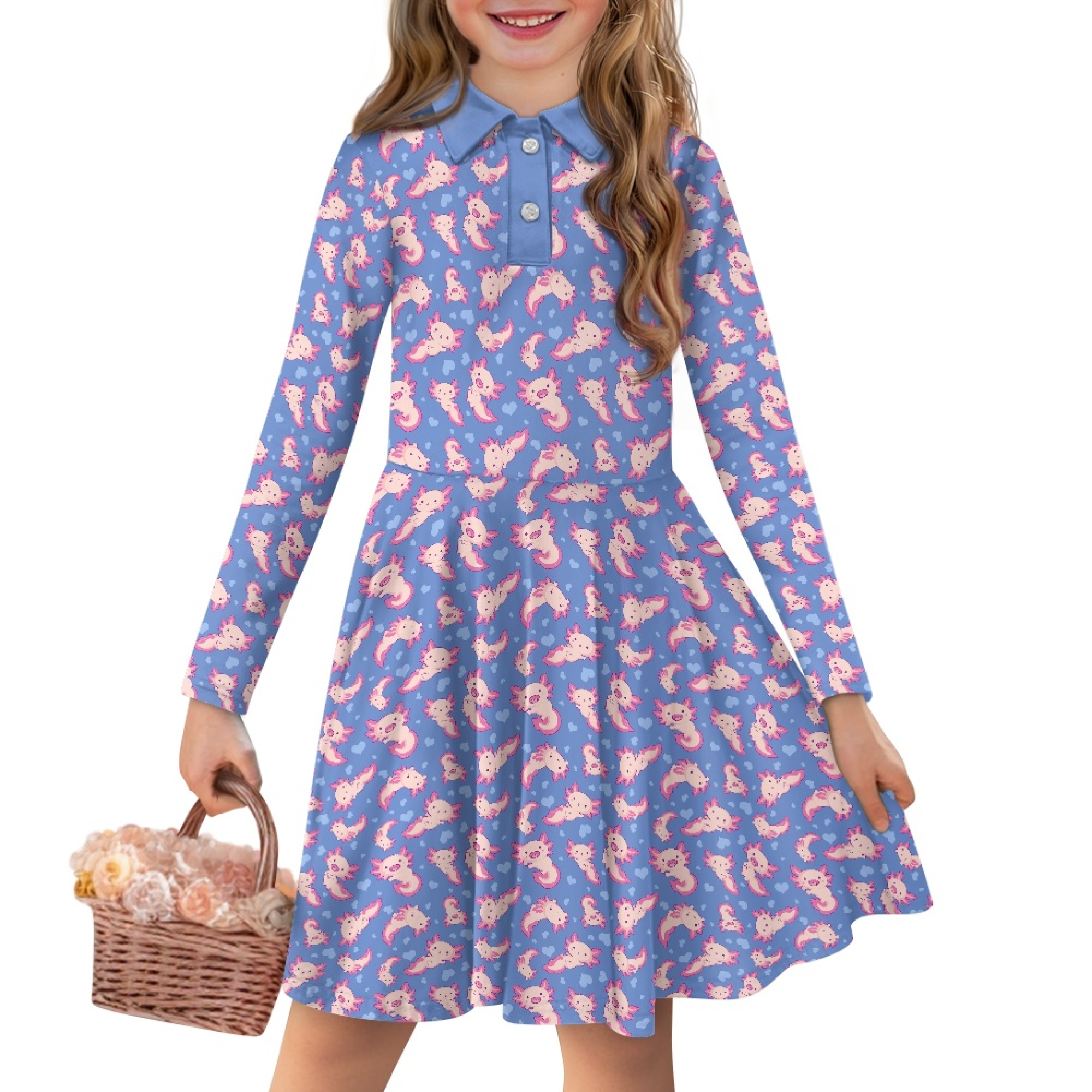 DISNIMO Axolotl Dress for Girls Long Sleeve Heart Dress for Kids 13-14 Purple Dresses for Teens ...