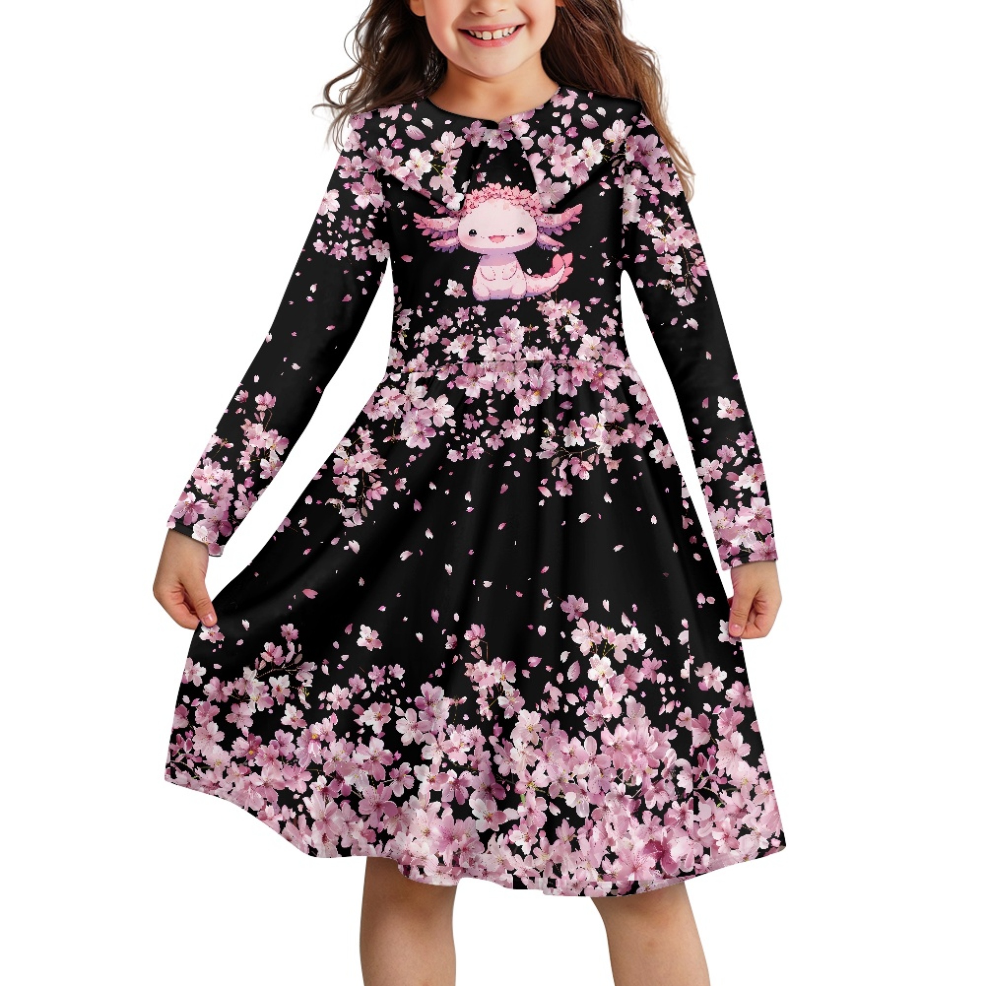 DISNIMO Axolotl Dress for Girls Midi Dress Long Sleeve Kids Dresses School Dance Dresses for ...