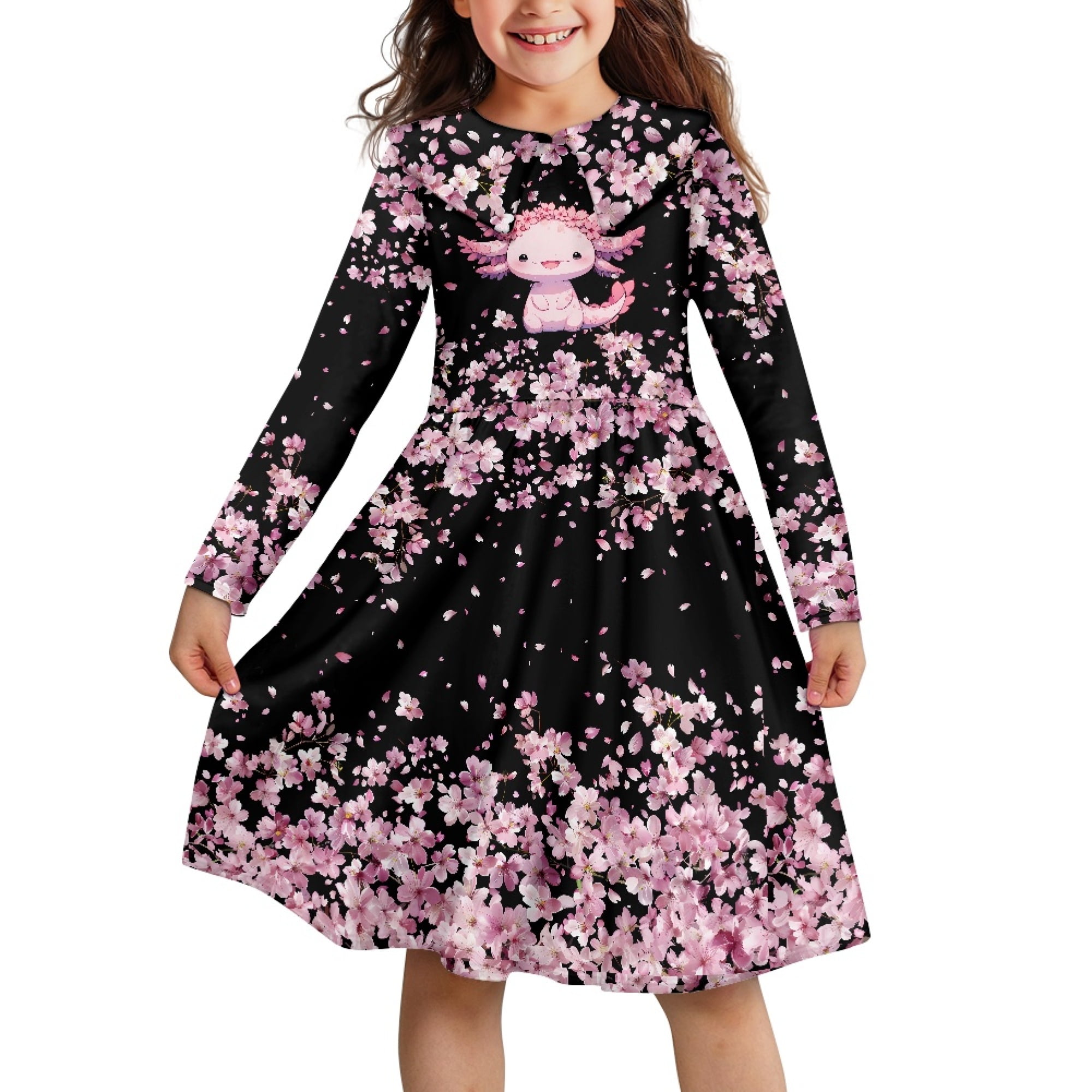 DISNIMO Axolotl Dress for Girls Midi Dress Long Sleeve Kids Dresses School Dance Dresses for ...