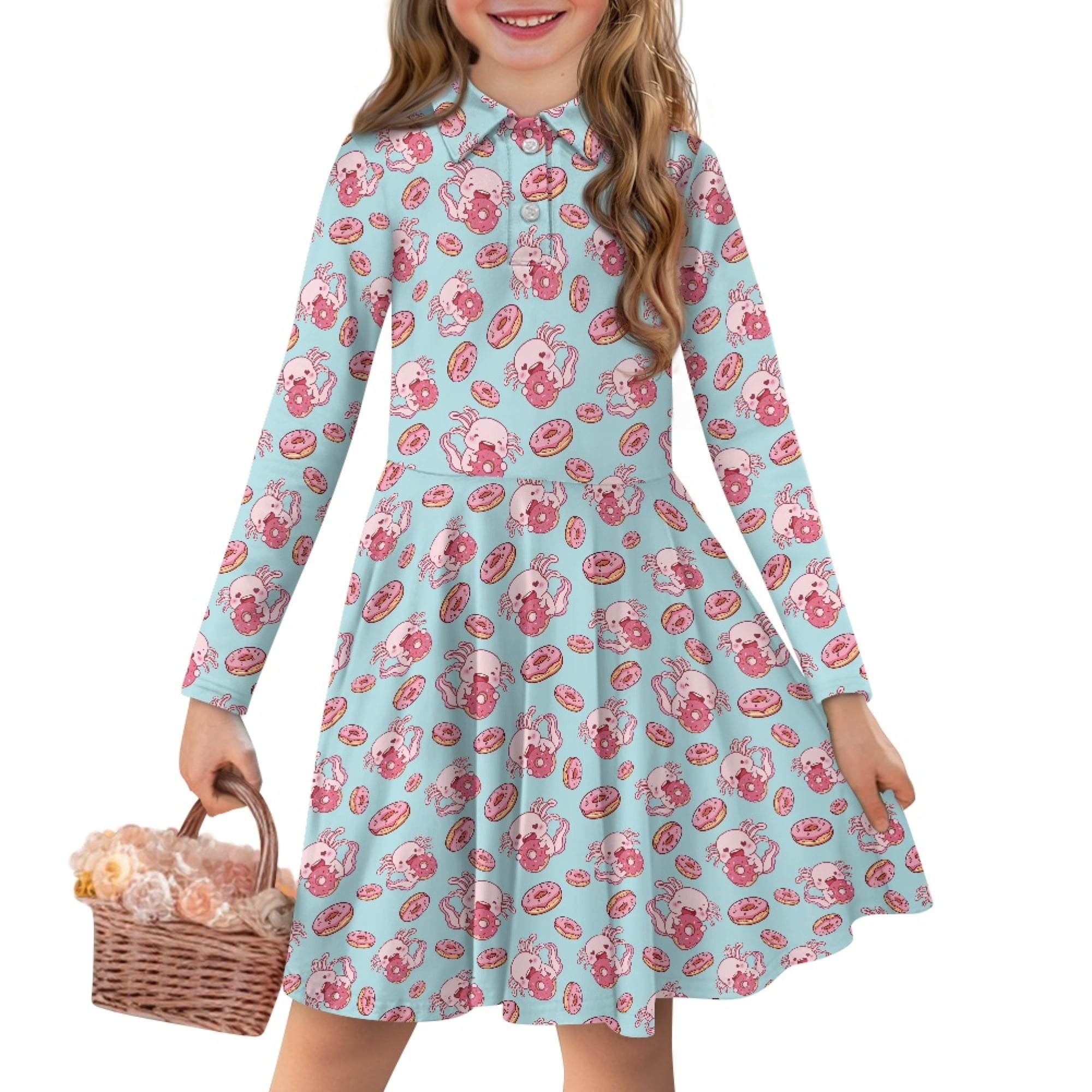 DISNIMO Axolotl Dress Kids 3-4 Doughnut Dress for Girls Long Sleeve ...