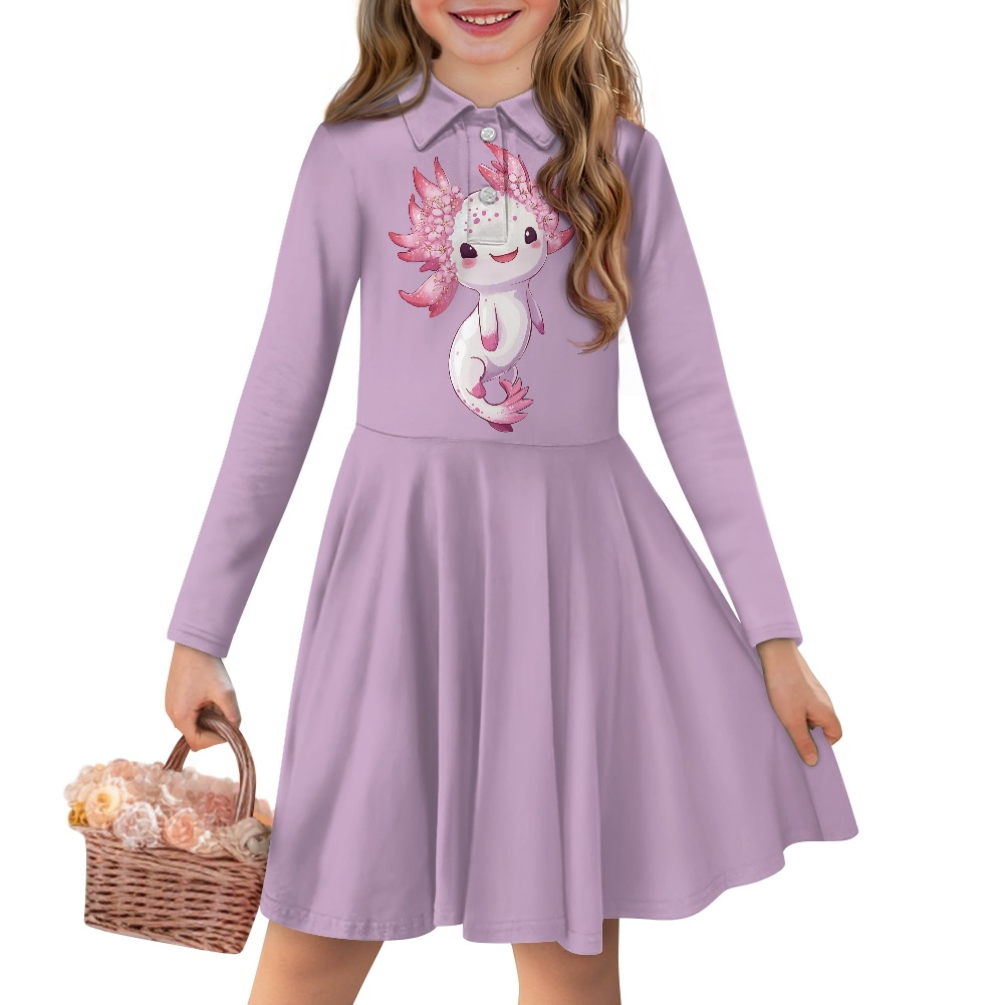 DISNIMO Axolotl Dress Kids Purple Dresses for Children Clothes Girls Dresses Long Sleeve ...
