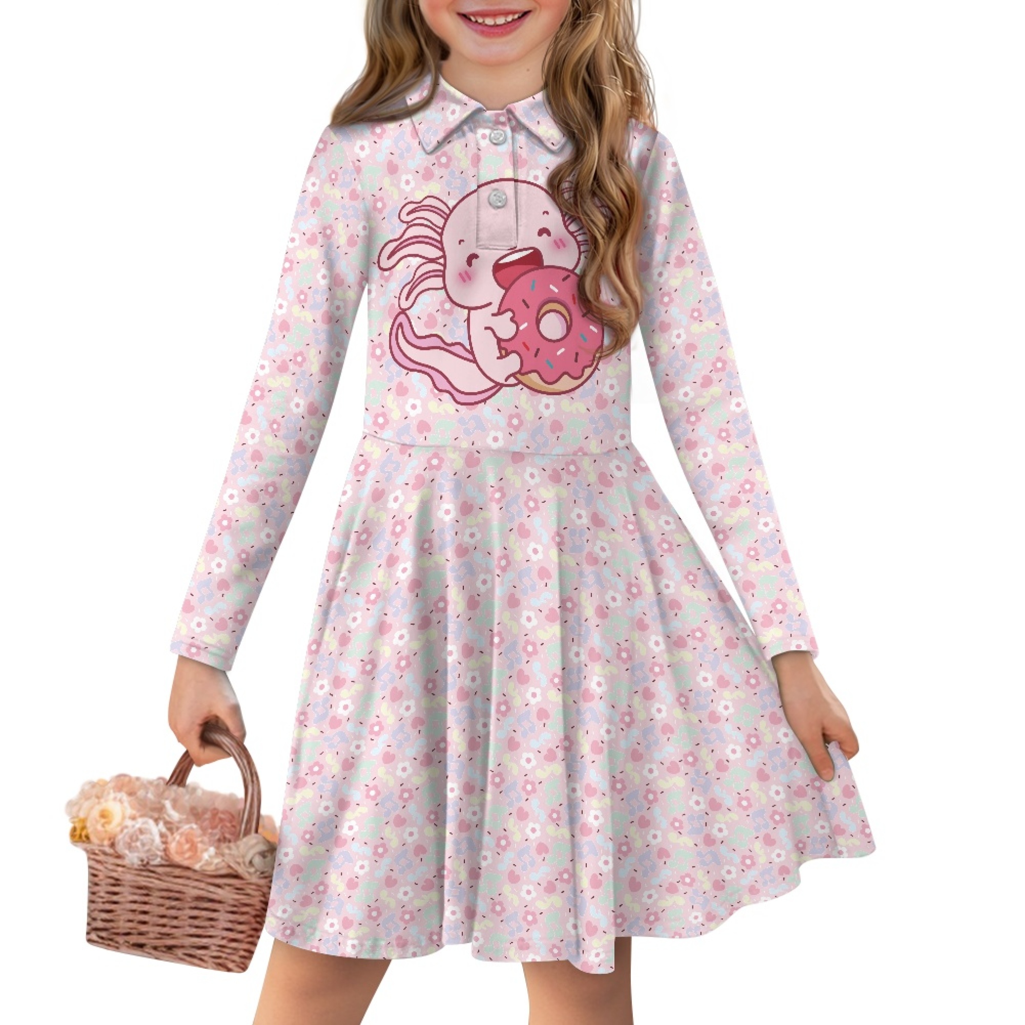 DISNIMO Axolotl Dresses for Flower Dress Long Sleeve Kid Doughnut Dress for Girls 13-14 Years ...