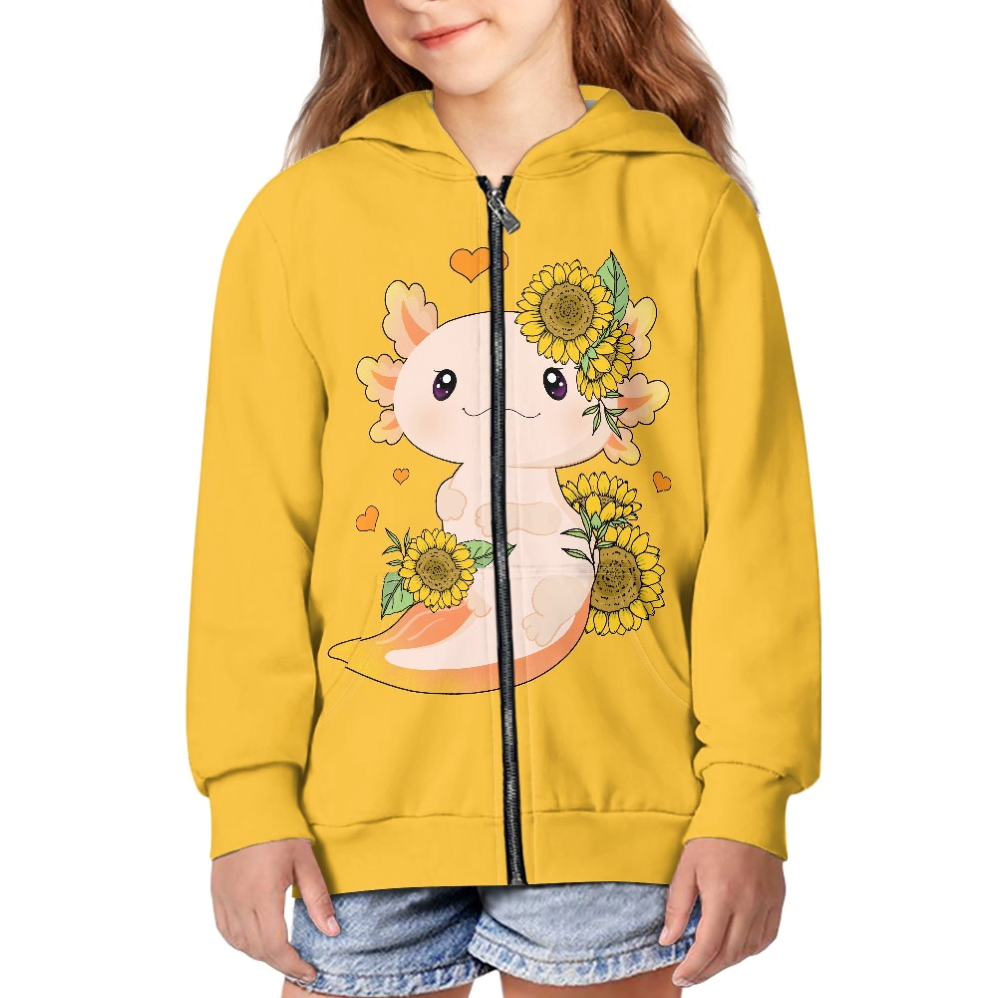 DISNIMO Axolotl Hoodie Kids Sunflower Zip Hoodie Boys 8-10 Heart ...