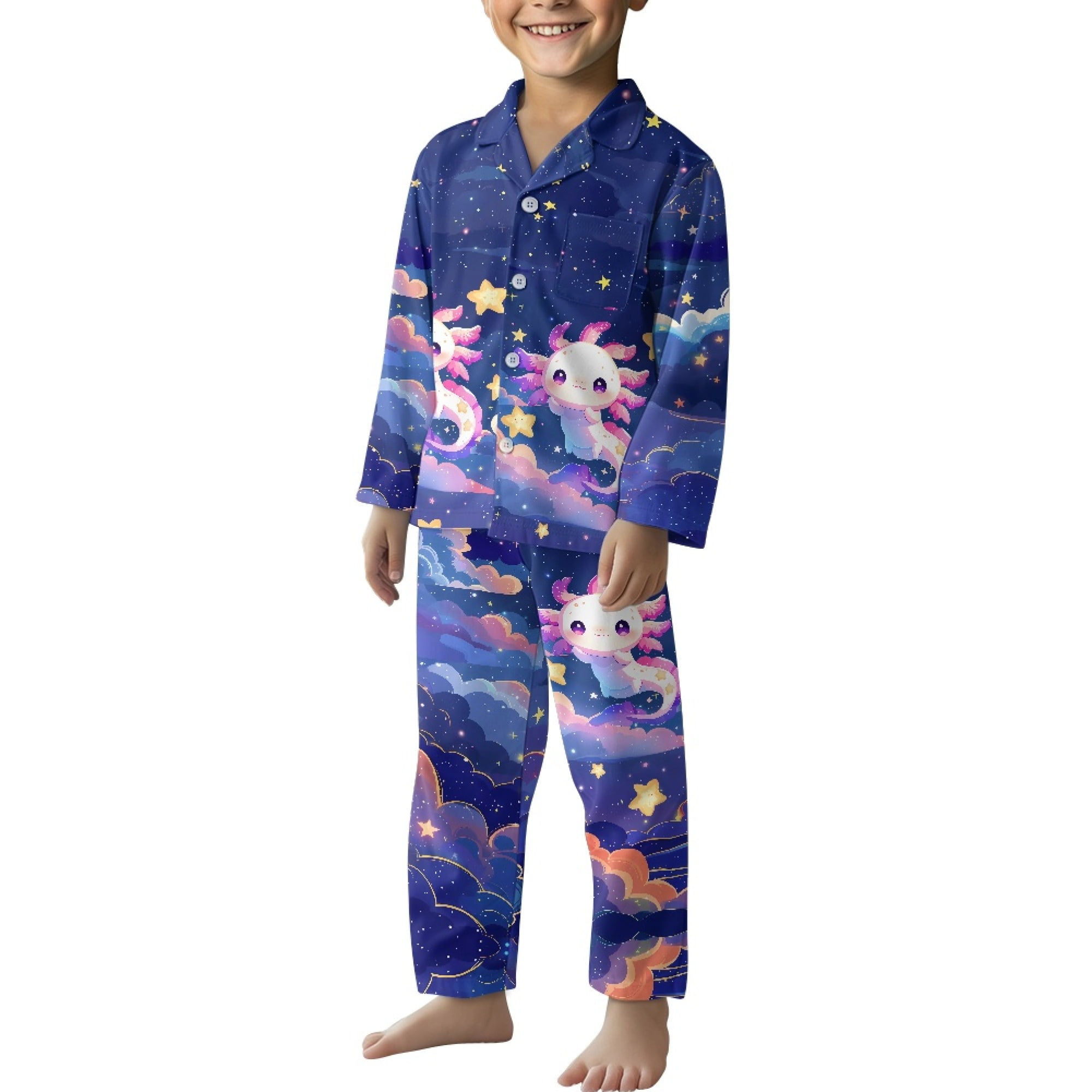 DISNIMO Axolotl Pajamas Kids 11-12 Boys Button Up Pj Set for Kids ...