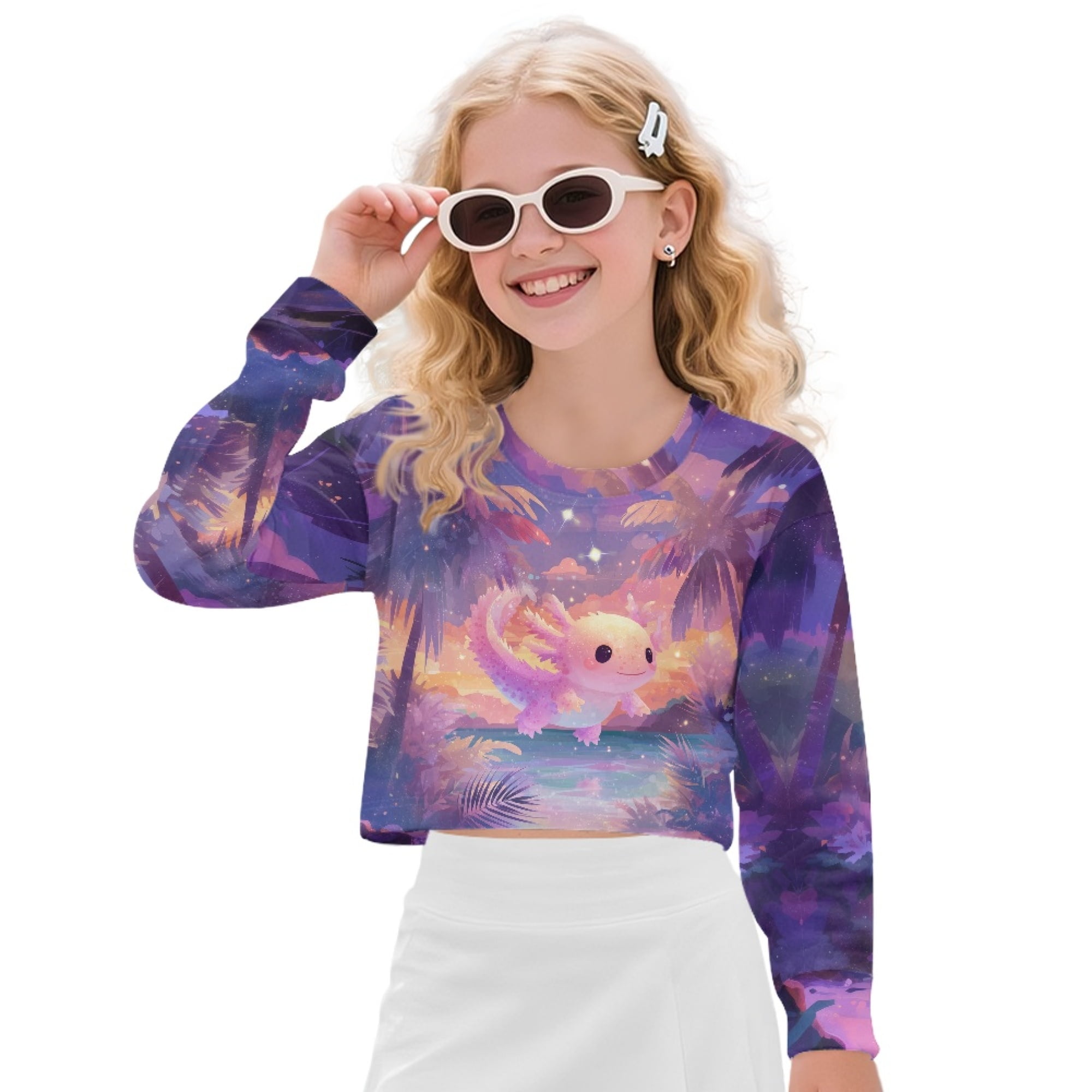 DISNIMO Axolotl Palm Tree Printed Girls Crop Tops Kids Cute Shirts Long ...