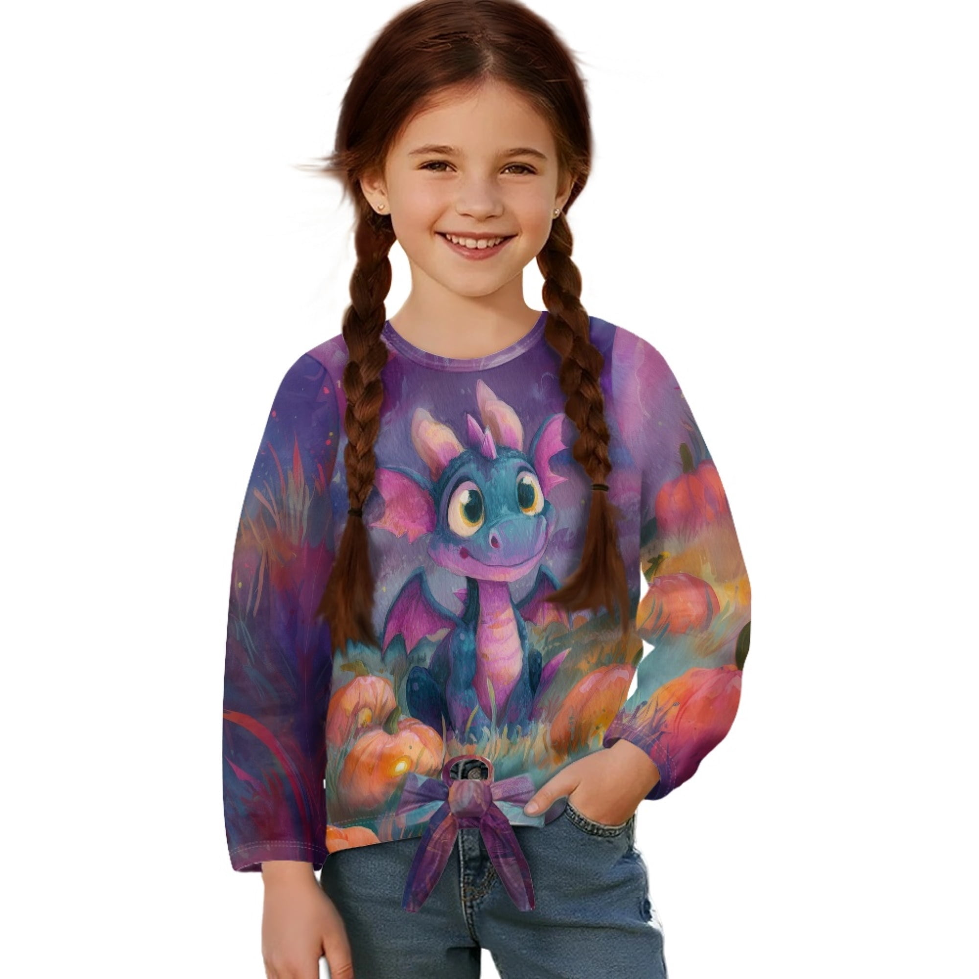 DISNIMO Axolotl Printed Girls Long Sleeve Tops Tie Front Tunic Blouse ...