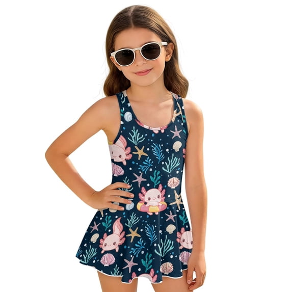 DISNIMO Axolotl Shell Printed Girls Swimsuit One-Piece Swimwear ...