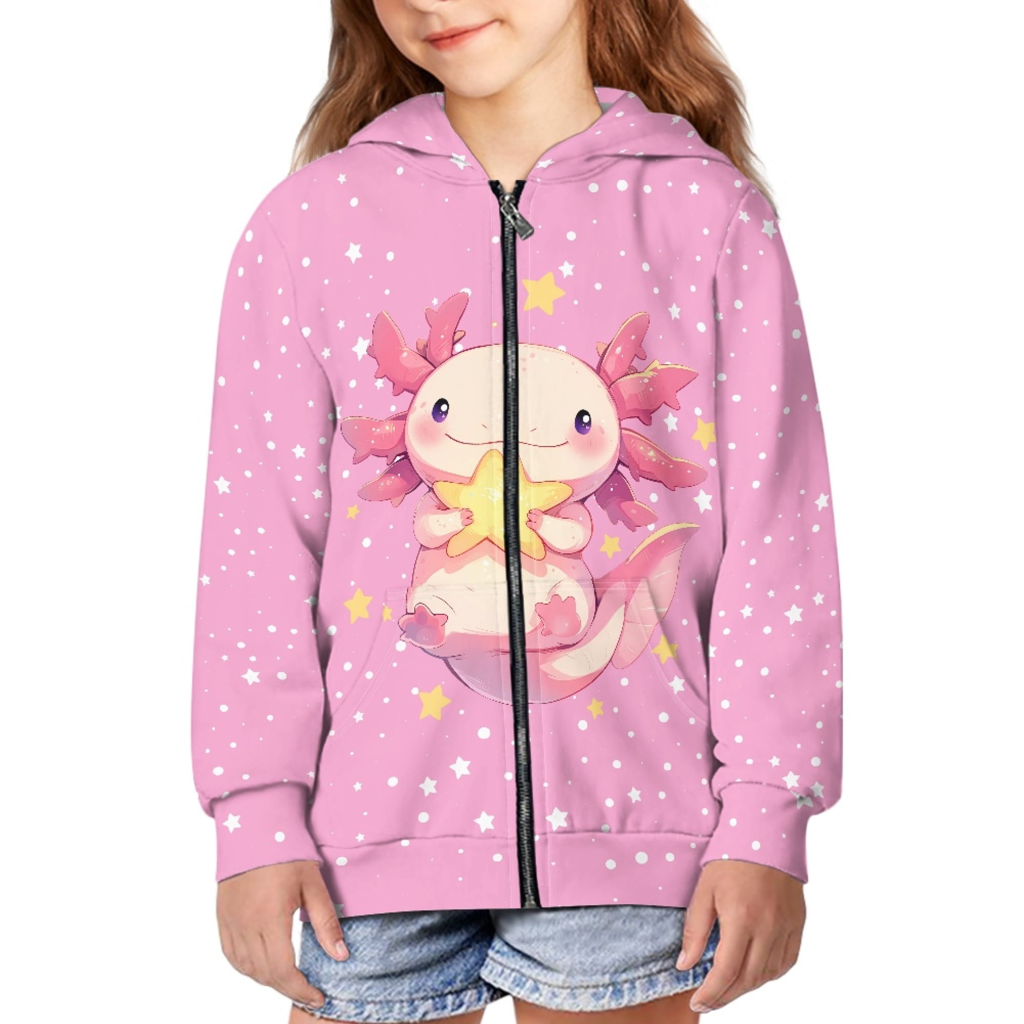 DISNIMO Axolotl Star Hoodie Kids Zip Up Hoodie Girls Size 11-13 Boys ...