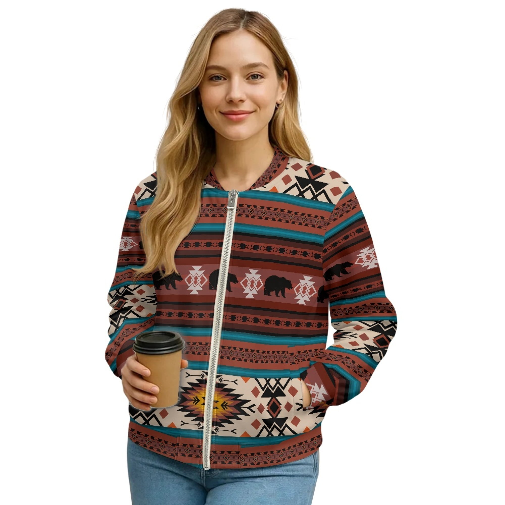 DISNIMO Aztec Style Printed Sweatshirts for Women V Neck Jackets Zip Up ...