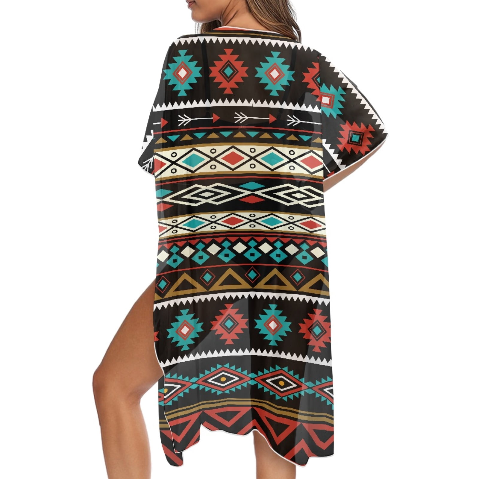 DISNIMO Beach Cover Up for Women Aztec Southwest Stripe Print Open ...