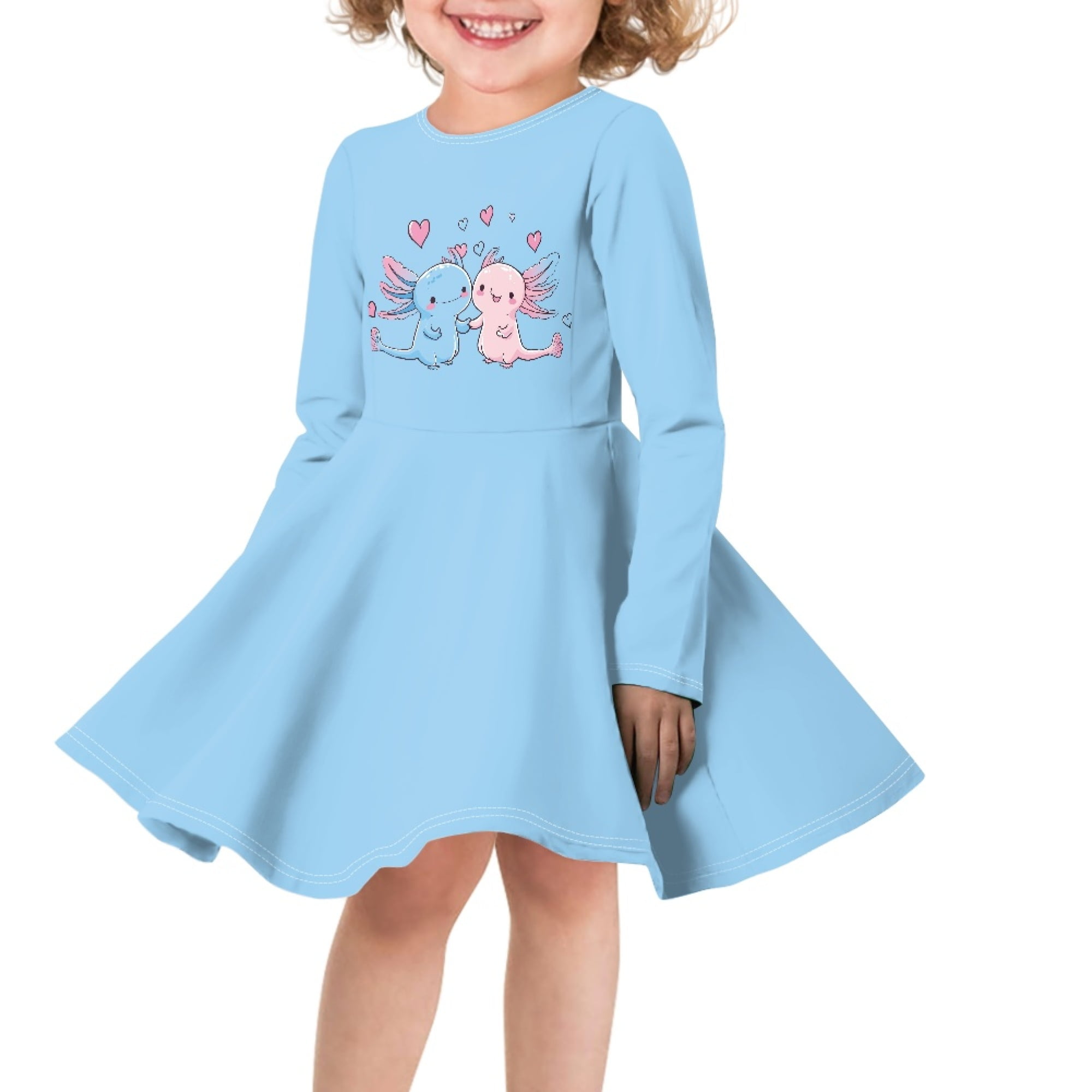 DISNIMO Blue Axolotl Dress for Girls 7-8 Long Sleeve Dresses Kids Heart Dress for Girls Long ...