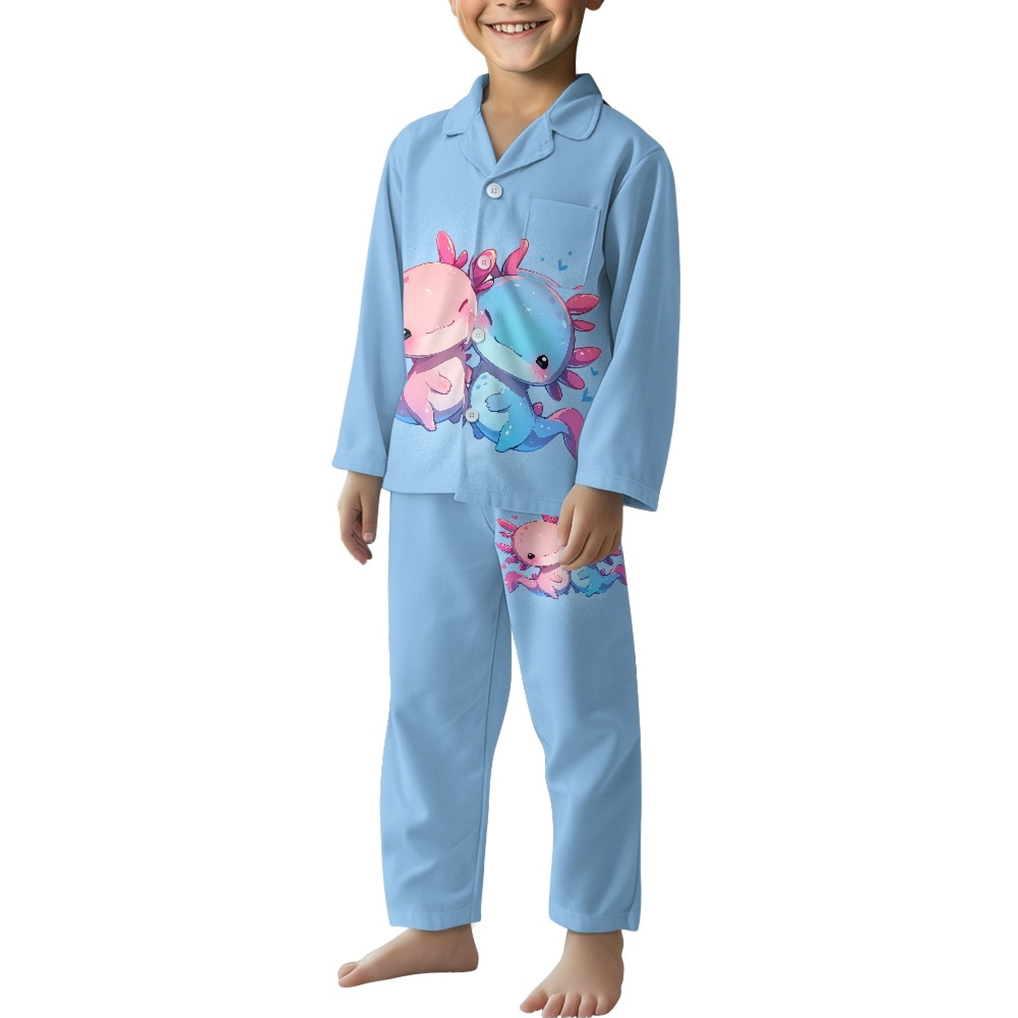 DISNIMO Blue Axolotl Pajama for Kid Button Up Pajama Set Boys Long ...