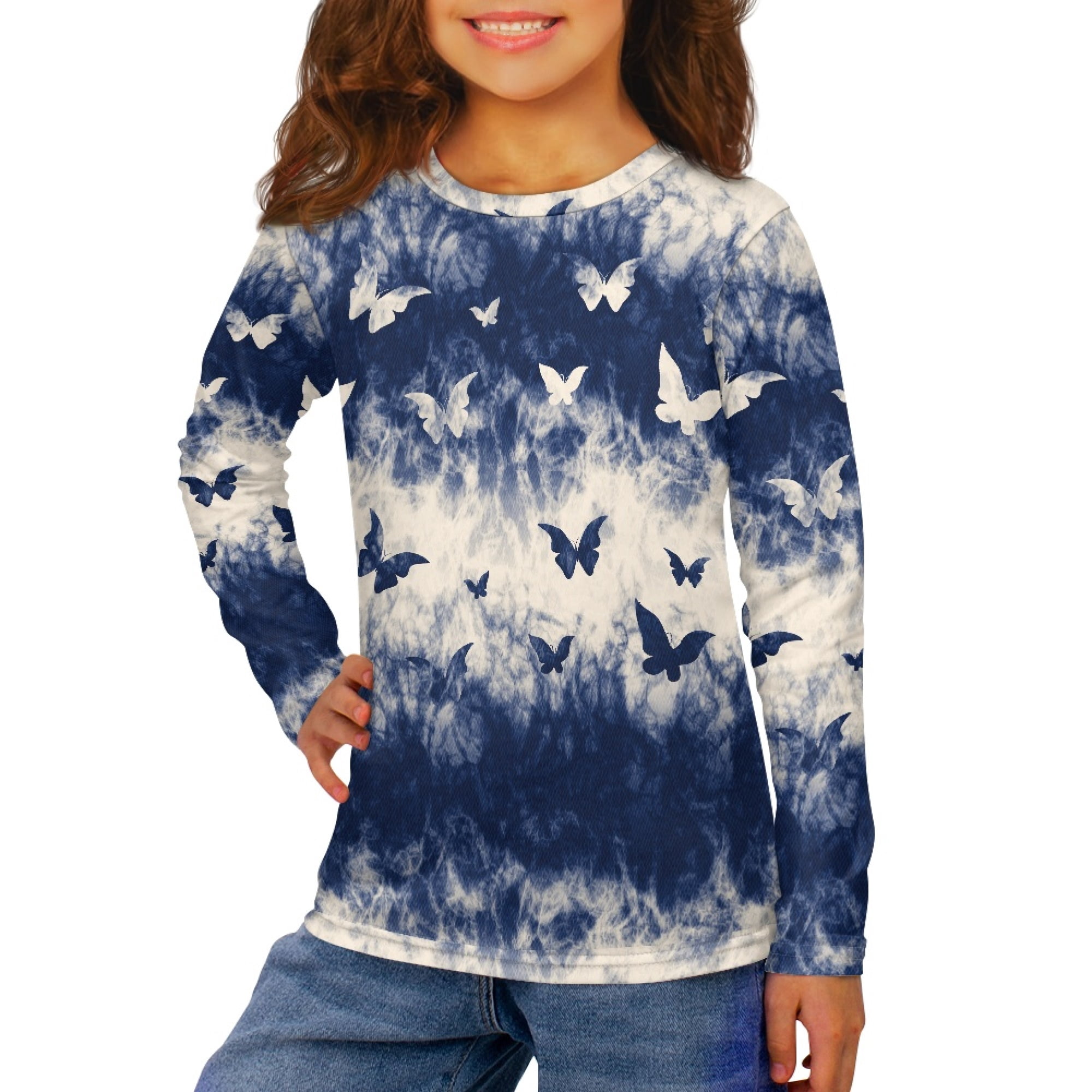 DISNIMO Blue Butterfly T-Shirt for Kids 5-6 Girls Shirts Fall Long Sleeve T Shirts for Girls ...