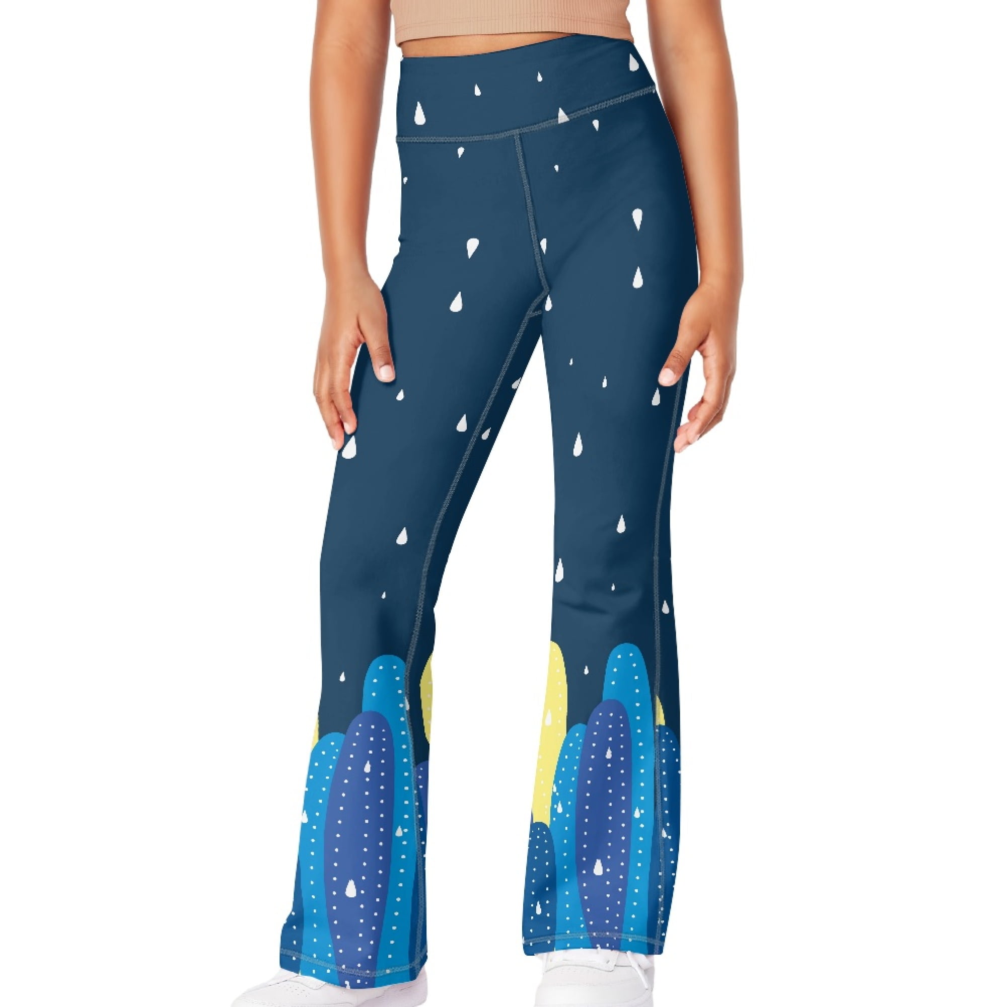 DISNIMO Blue Cactus Bell Bottom Pants for Kids Yoga Pants for Girls ...