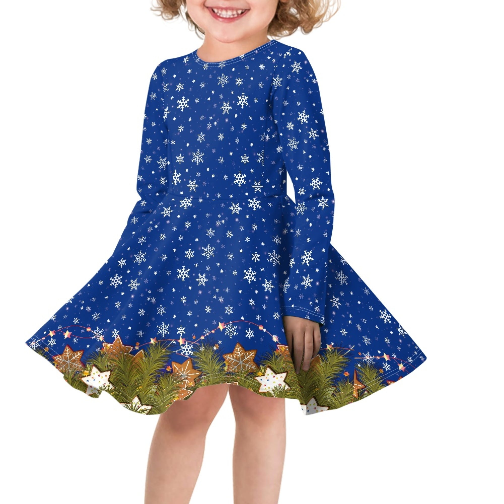 DISNIMO Blue Christmas Dress Girls Star Dress for Children Girls Winter Dresses Size 7-8 Girls ...