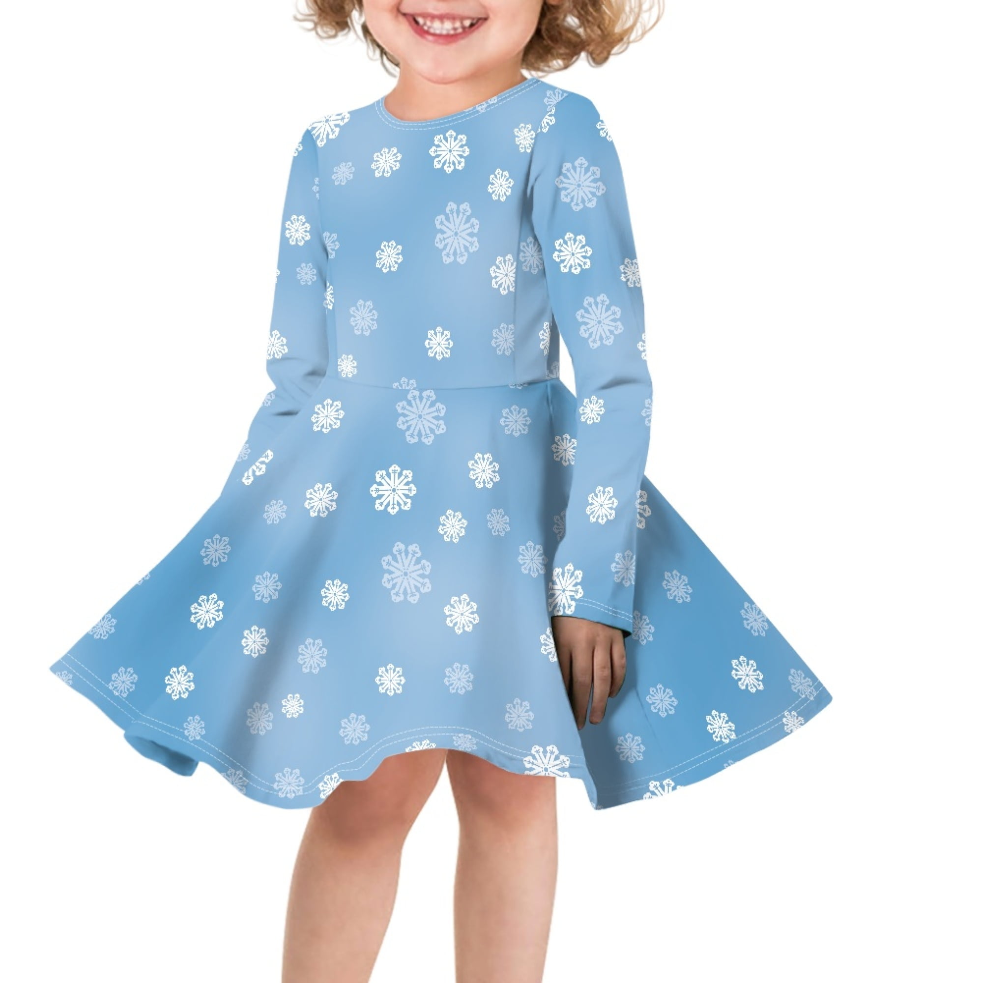 DISNIMO Blue Snowflake Dress Girls Christmas Skater Dress for Girls 7-8 Long Sleeve Dresses Girl ...
