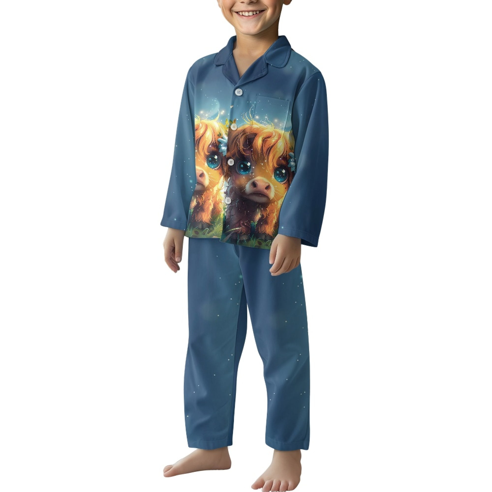 DISNIMO Blue Yak Pjs for Boys Cow Pajamas Kids Long Sleeve Button Down ...