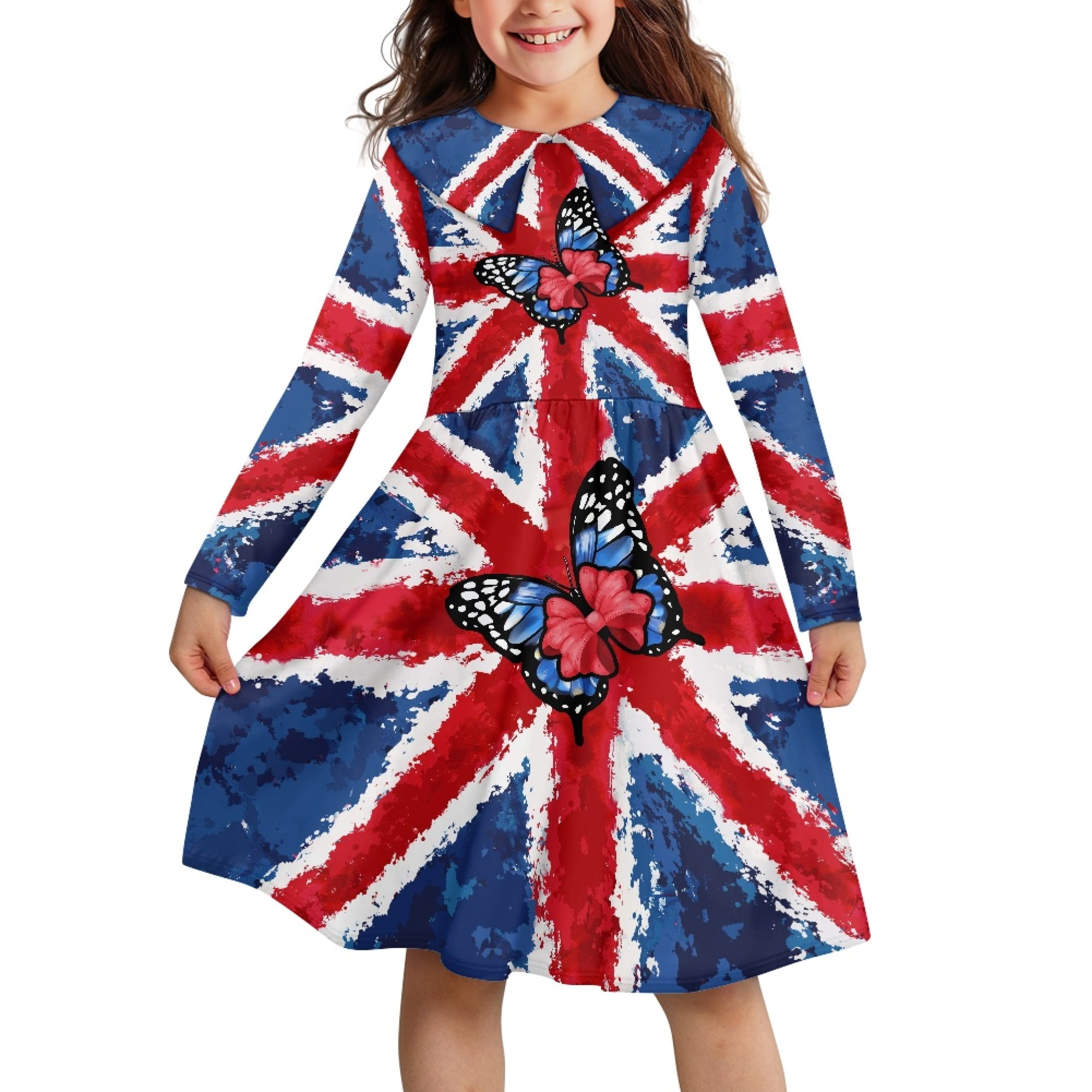 DISNIMO British Flag Dress Girls Long Sleeve Butterfly Dress Girls 5-6 Dresses Girl Kids Fall ...