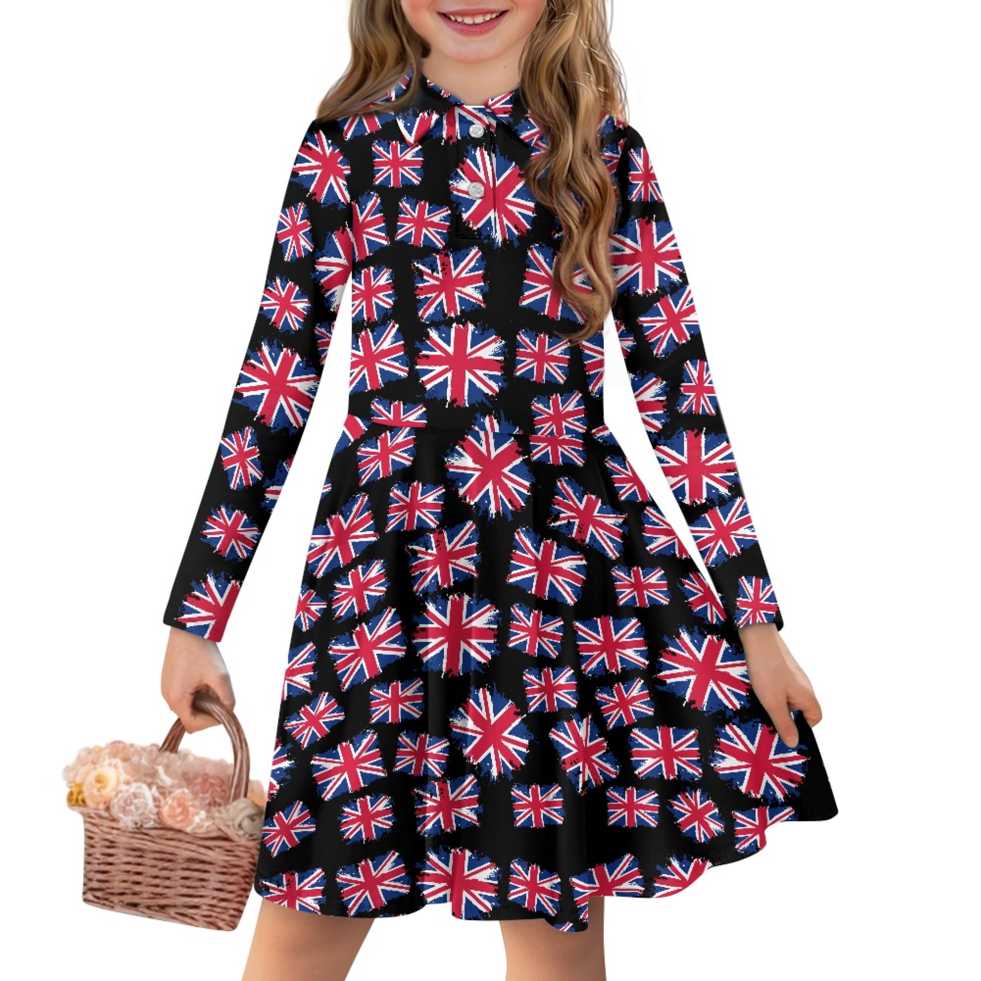 DISNIMO British Flag Dresses for Girls 4-5 Dress Kids Casual Midi Dress ...