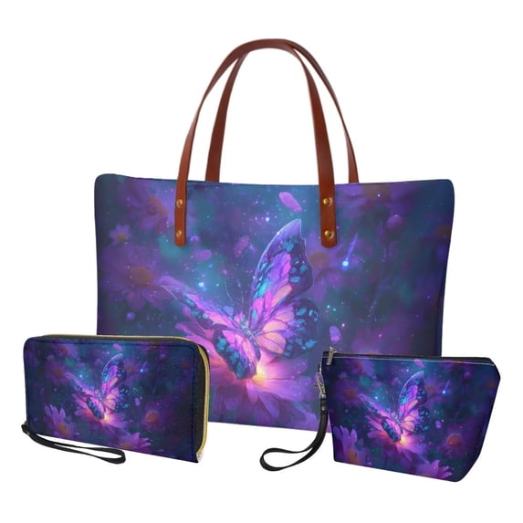 DISNIMO Butterfly Daisy Print Handbag and Wallet Set with Cosmetic Bag ...