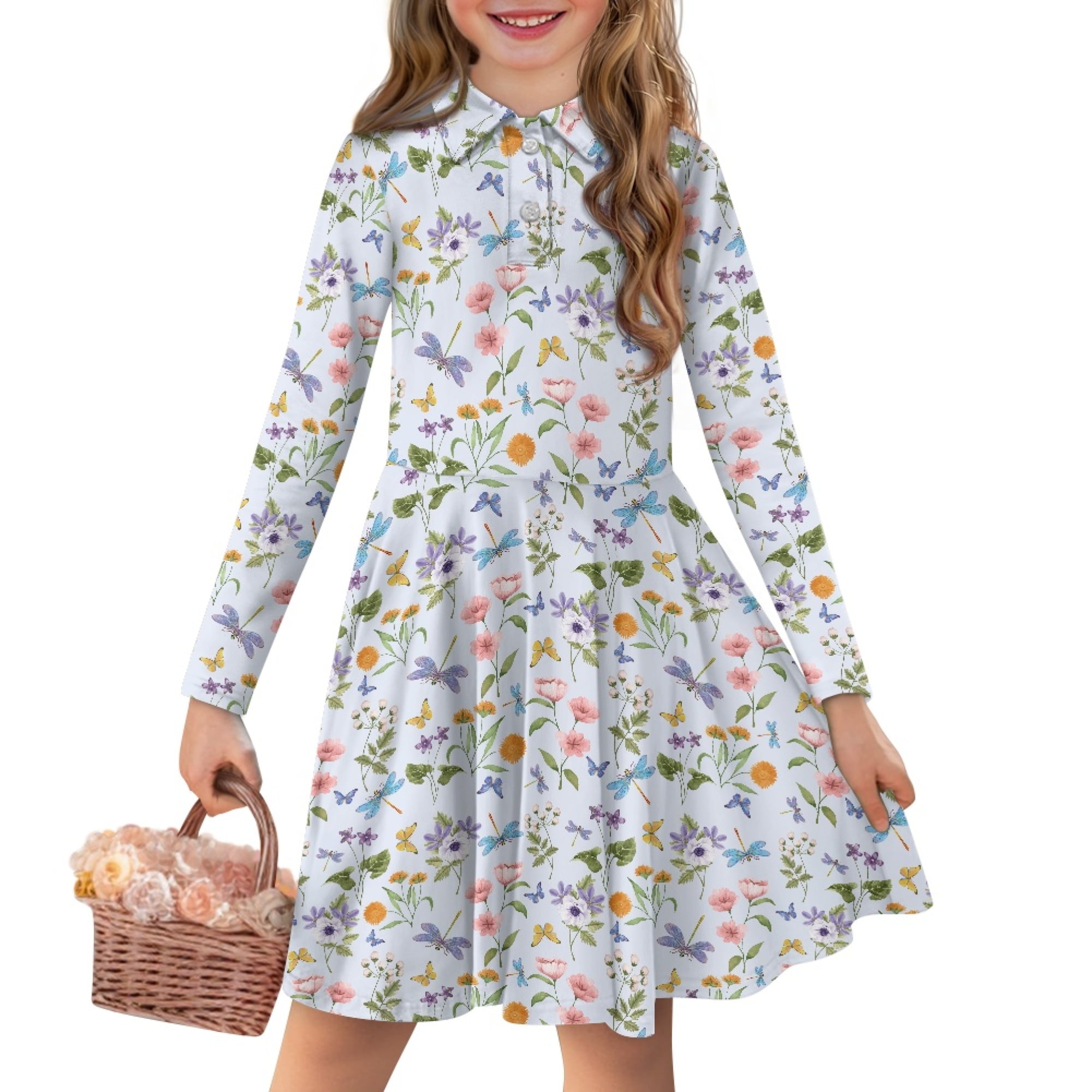 DISNIMO Butterfly Dress for Girls Dragonfly Dress Girls Flower Dresses 3-4 Kids Long Sleeve ...