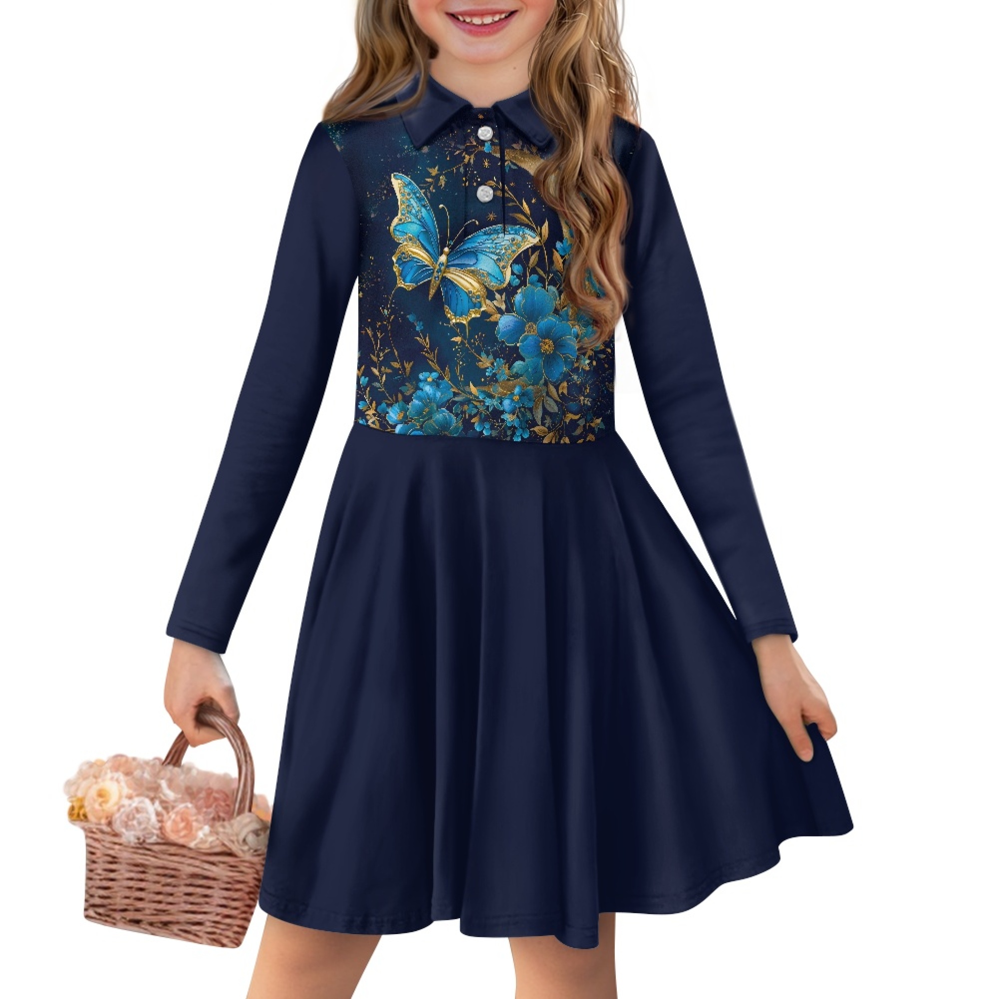 DISNIMO Butterfly Flower Dress for Girls Long Sleeve Moon Dress for Girls 7-8 Years Old Midi ...