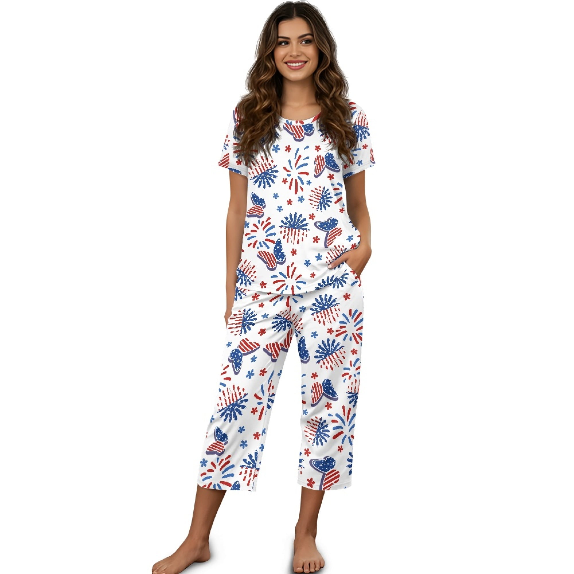 DISNIMO Butterfly Printed Pajama Set for Women, American Flag Printed ...