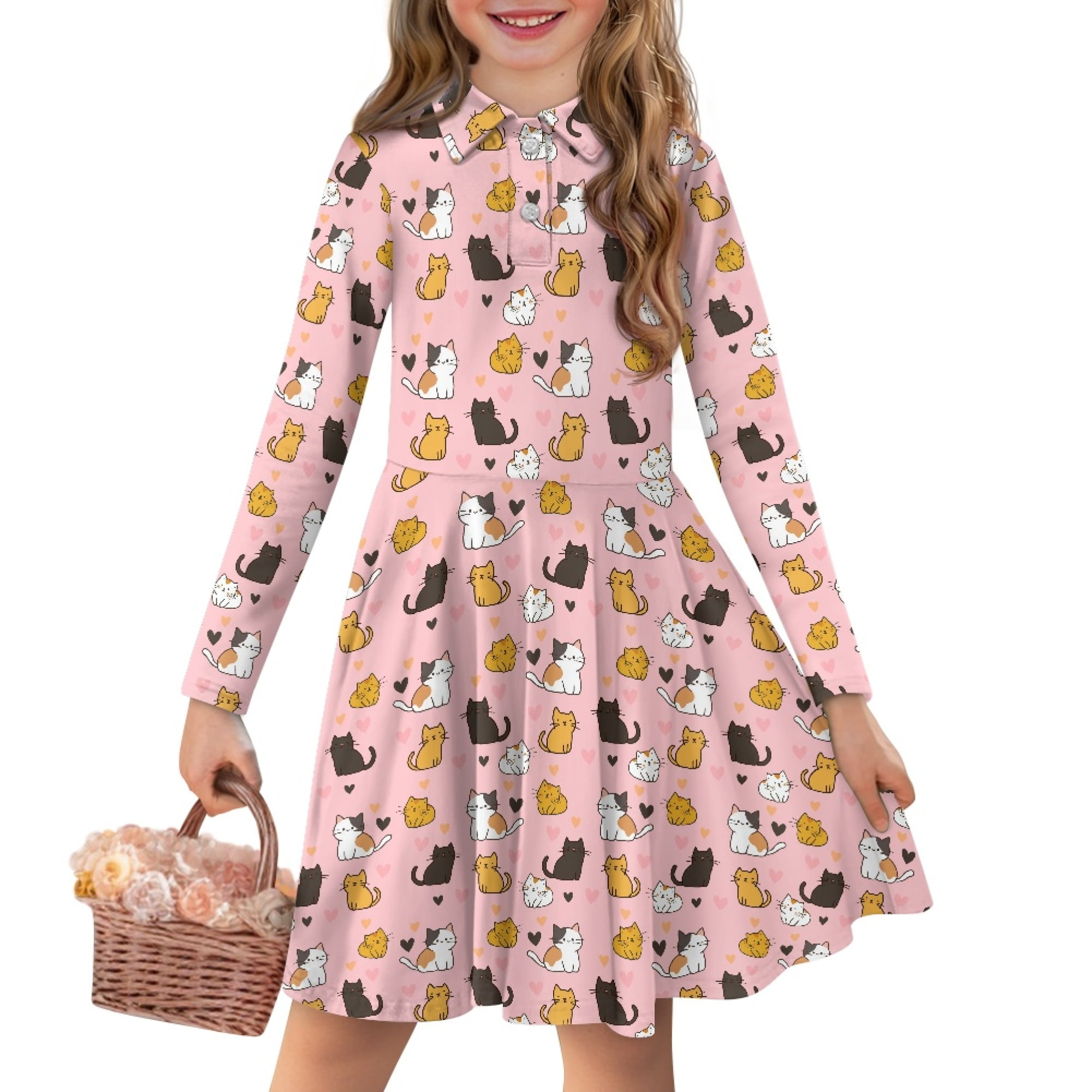 DISNIMO Cat Dresses for Girls 3-4 Heart Dress Kids Long Sleeve Skater Dress Kid Girl Animal ...