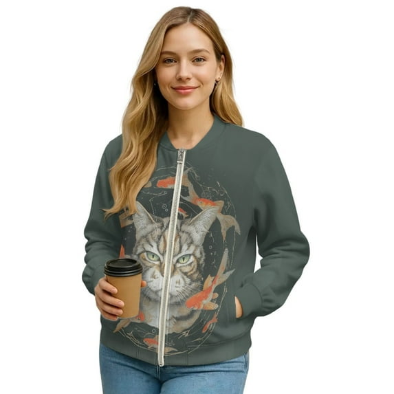DISNIMO Cat Fish Printed Sweatshirts for Women Zip Up Jackets Long ...