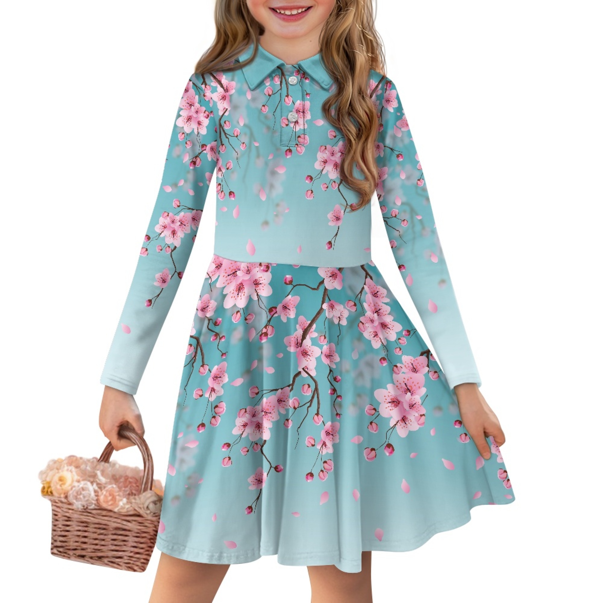DISNIMO Cherry Blossom Dress for Girls Blue Dress Kids Star Dress Girls Moon Dress Kids 3-4 ...