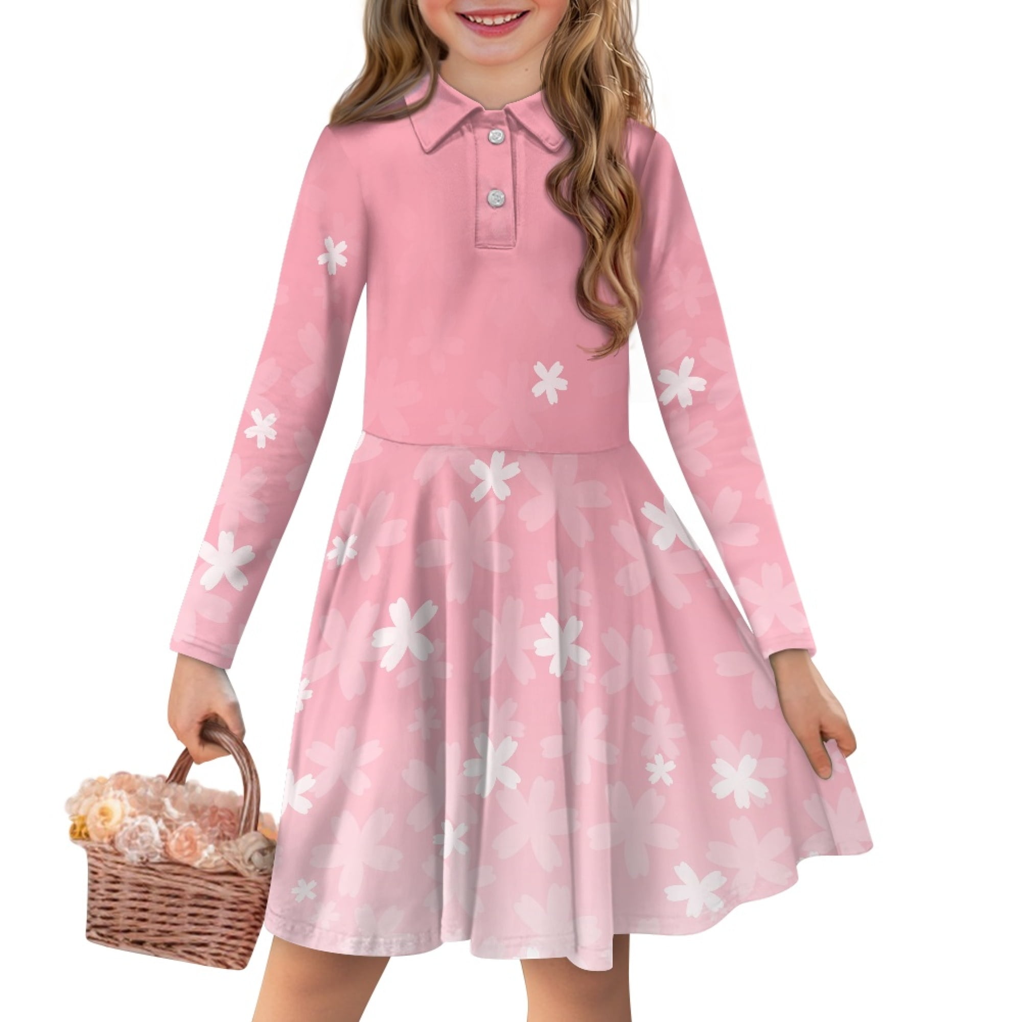 DISNIMO Cherry Blossom Dress Girls Long Sleeve Midi Dresses Girl Skater Dress Girl Outfits Dress ...