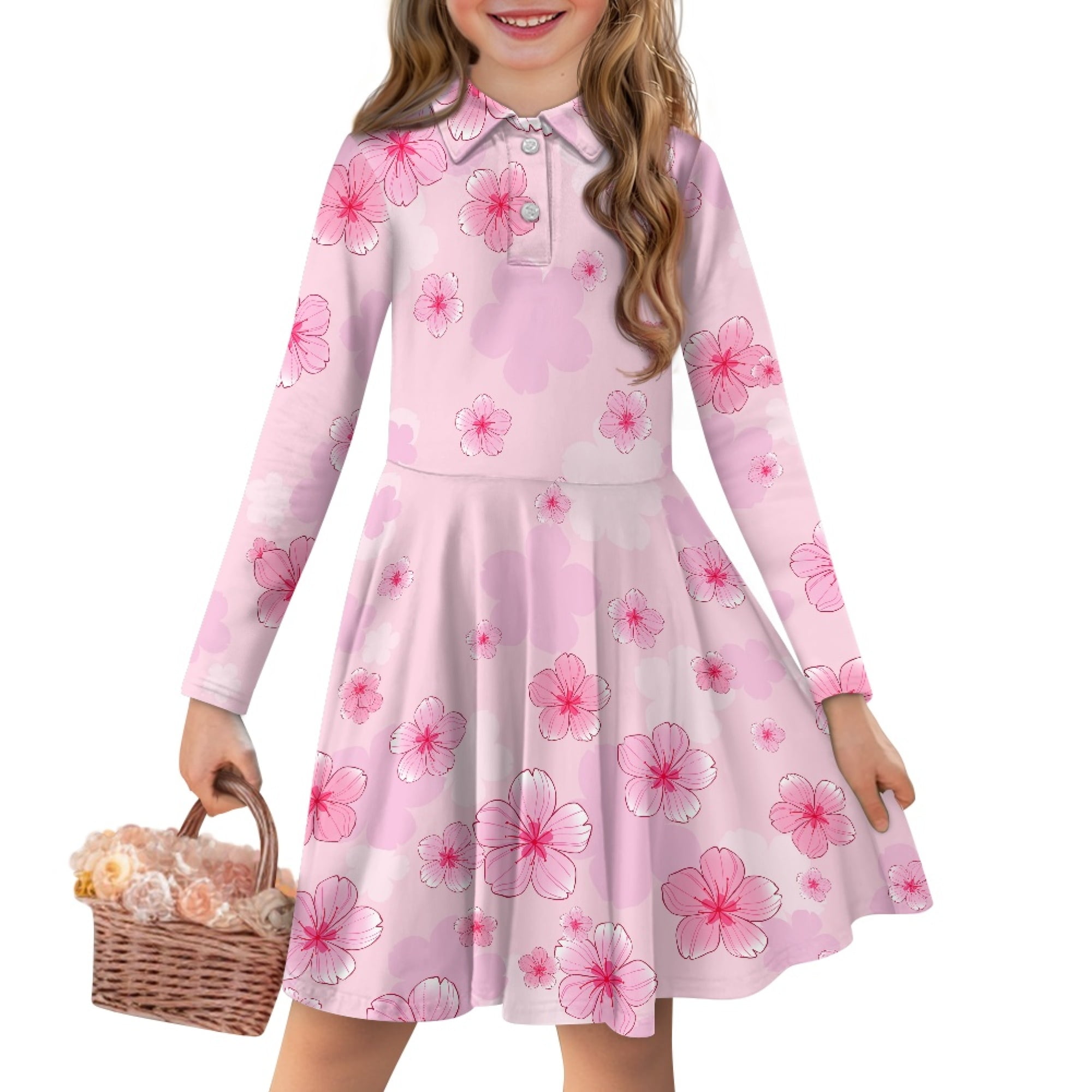 DISNIMO Cherry Blossom Dresses for Teens 13-14 Dress Long Sleeve for Kids Youth Midi Dress for ...
