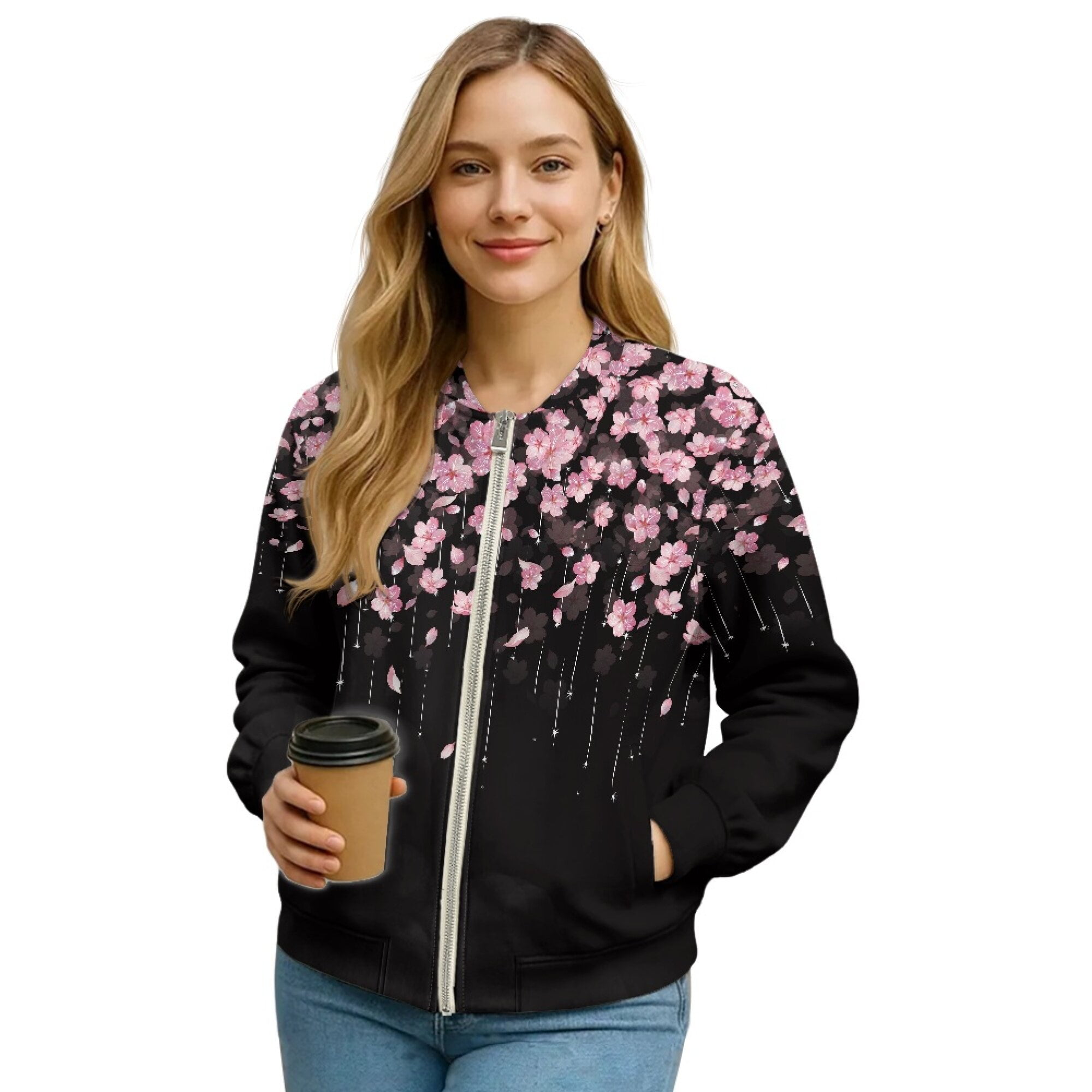 DISNIMO Cherry Blossom Printed Jackets for Women Long Sleeve ...