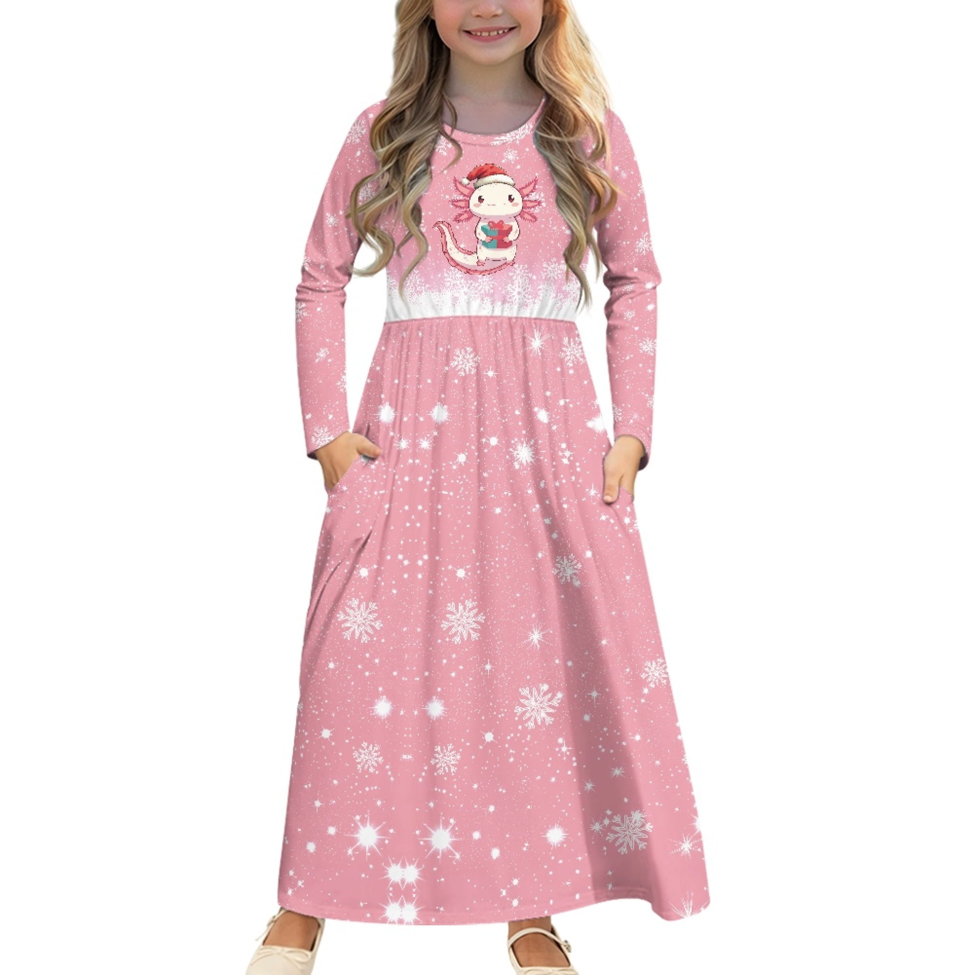 DISNIMO Christmas Axolotl Kids Dress Long Sleeve Elegant for Kids Long Dresses for Girls 7-8 ...
