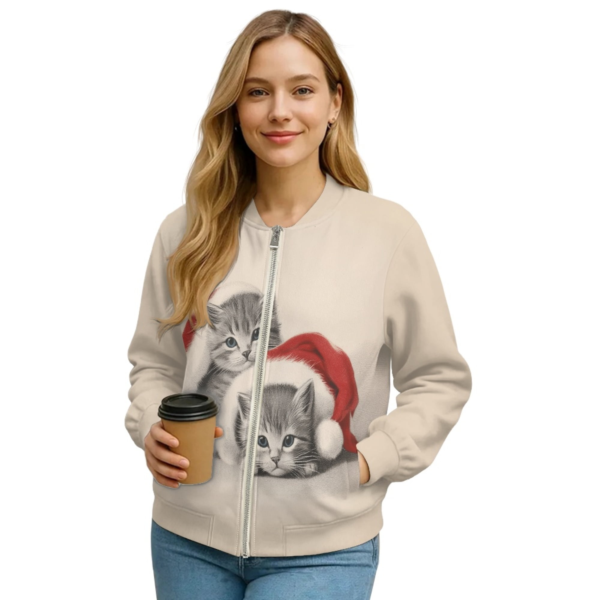 DISNIMO Christmas Jackets for Women Cat Printed Sweatshirts Zip Up ...