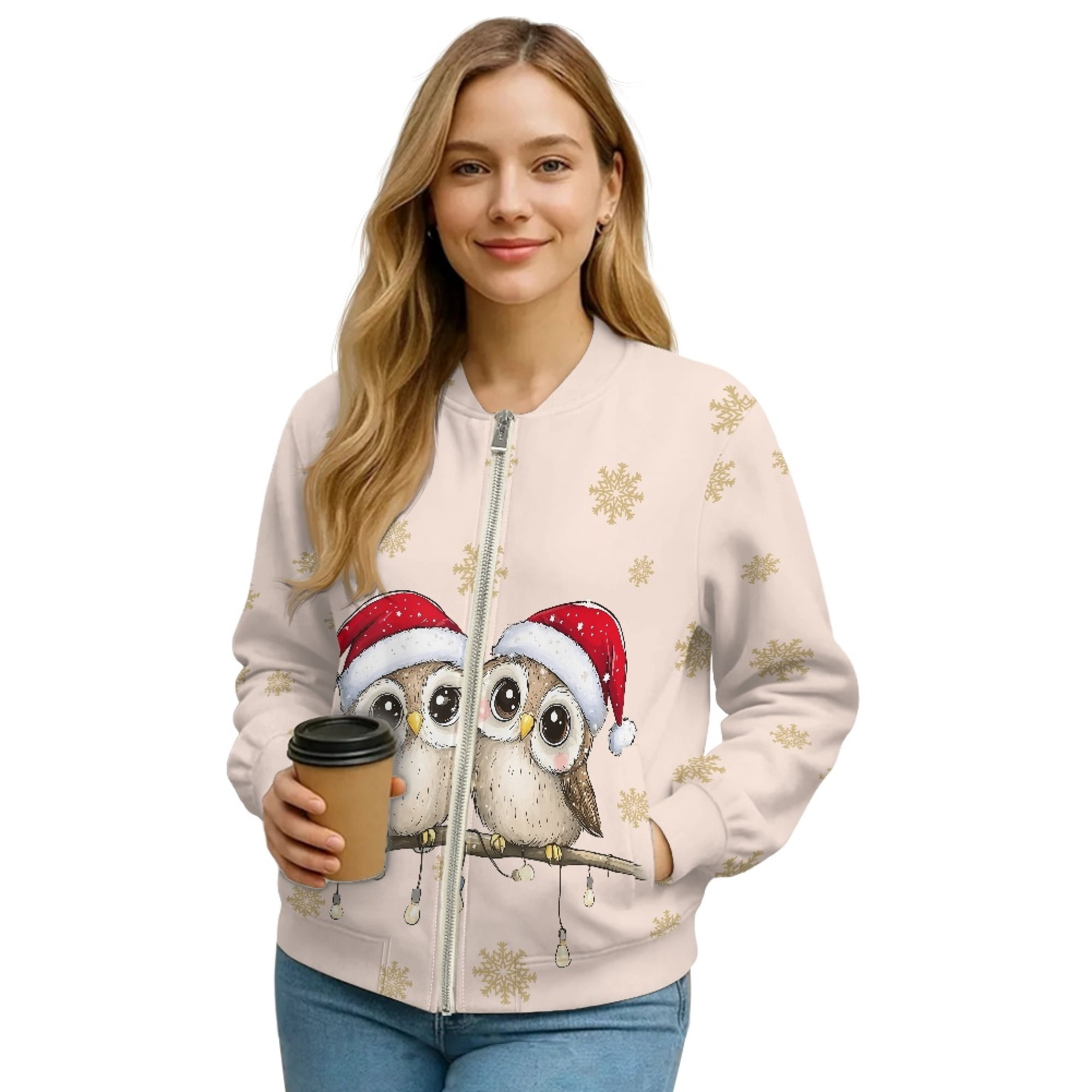 DISNIMO Christmas Jackets for Women Trendy Owl Snowflake Printed ...