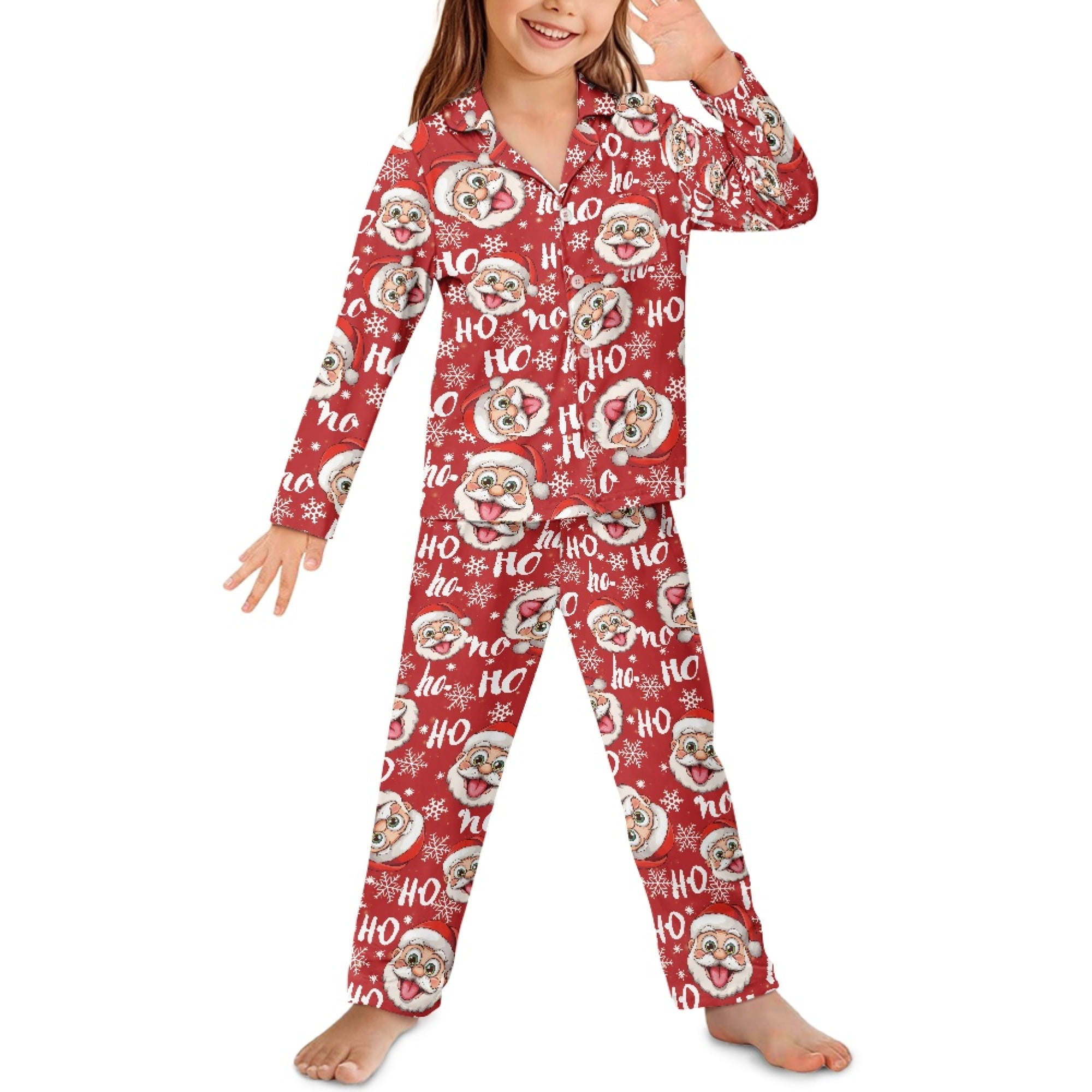 DISNIMO Christmas Santa Claus Pajamas Girls Pajama Set Long Sleeve Pjs ...