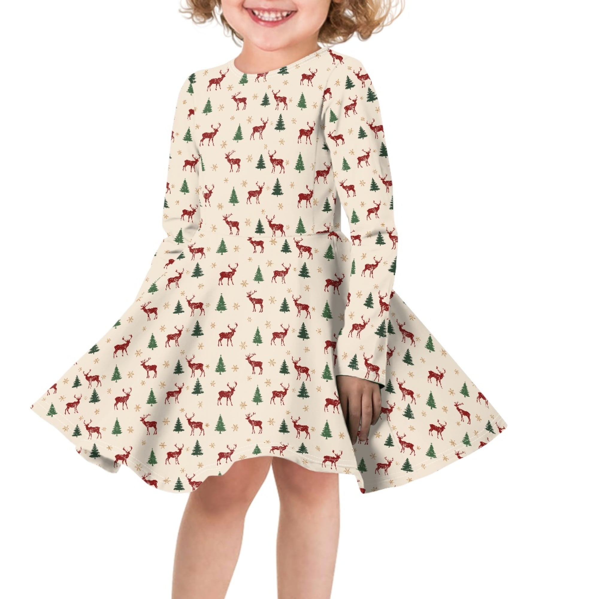 DISNIMO Christmas Tree Dress Girls Reindeer Christmas Dress Girl Long ...