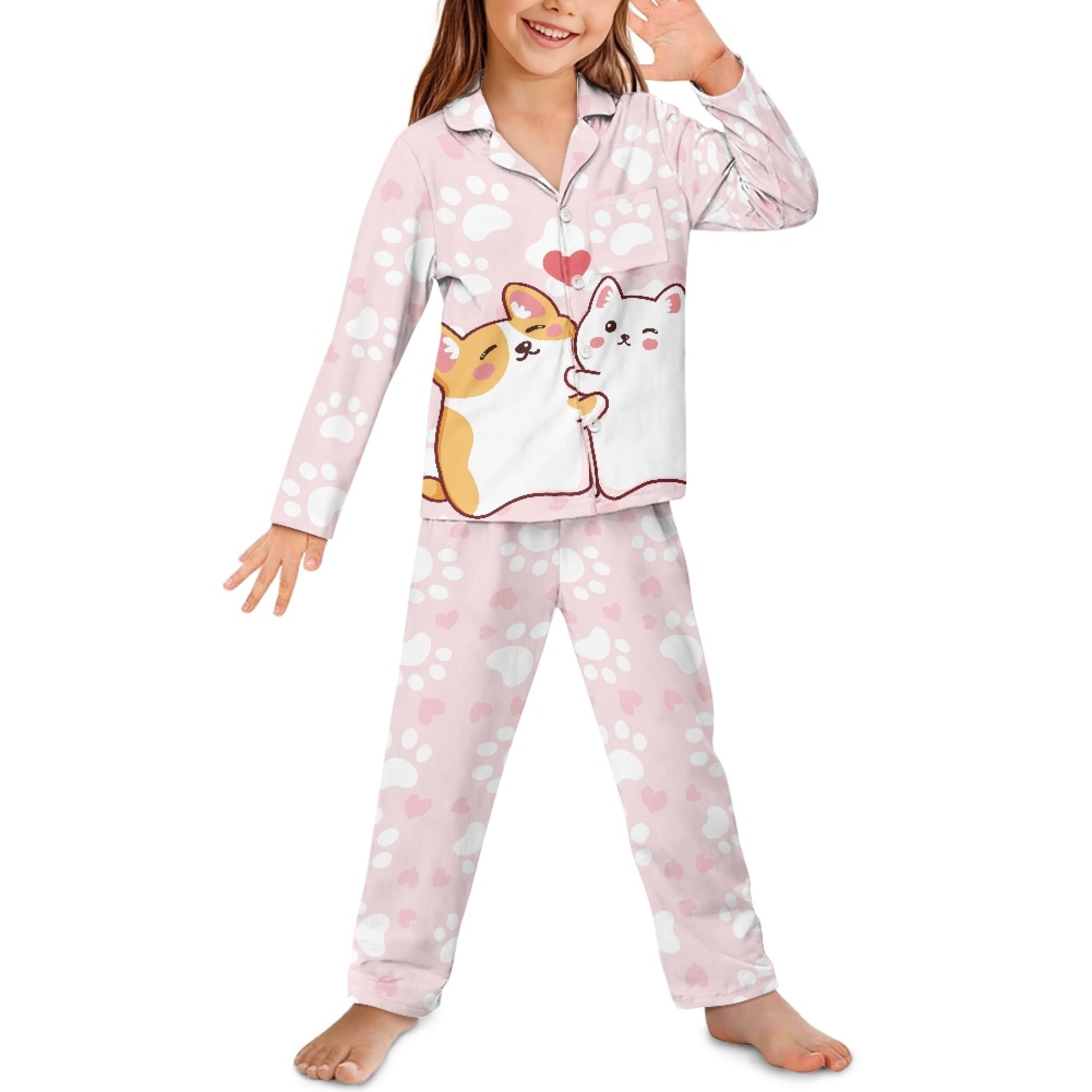 DISNIMO Corgi Paw Print Pjs for Girls 7-8 Pajamas Button Down Girls ...