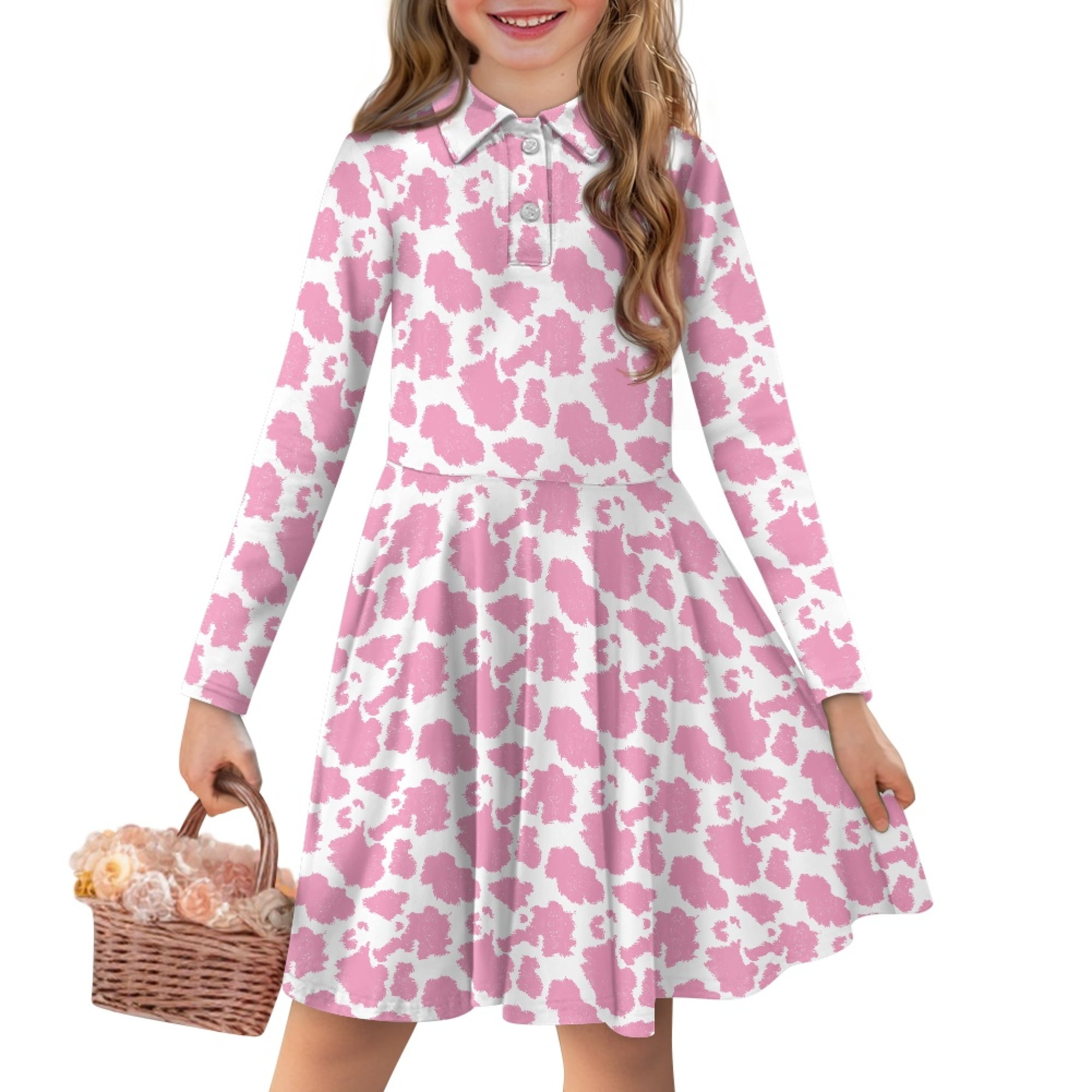 DISNIMO Cow Print Dress Girls 5-6Years Old Kids Twirl Dress Girl Long Sleeve Midi Dresses Girls ...