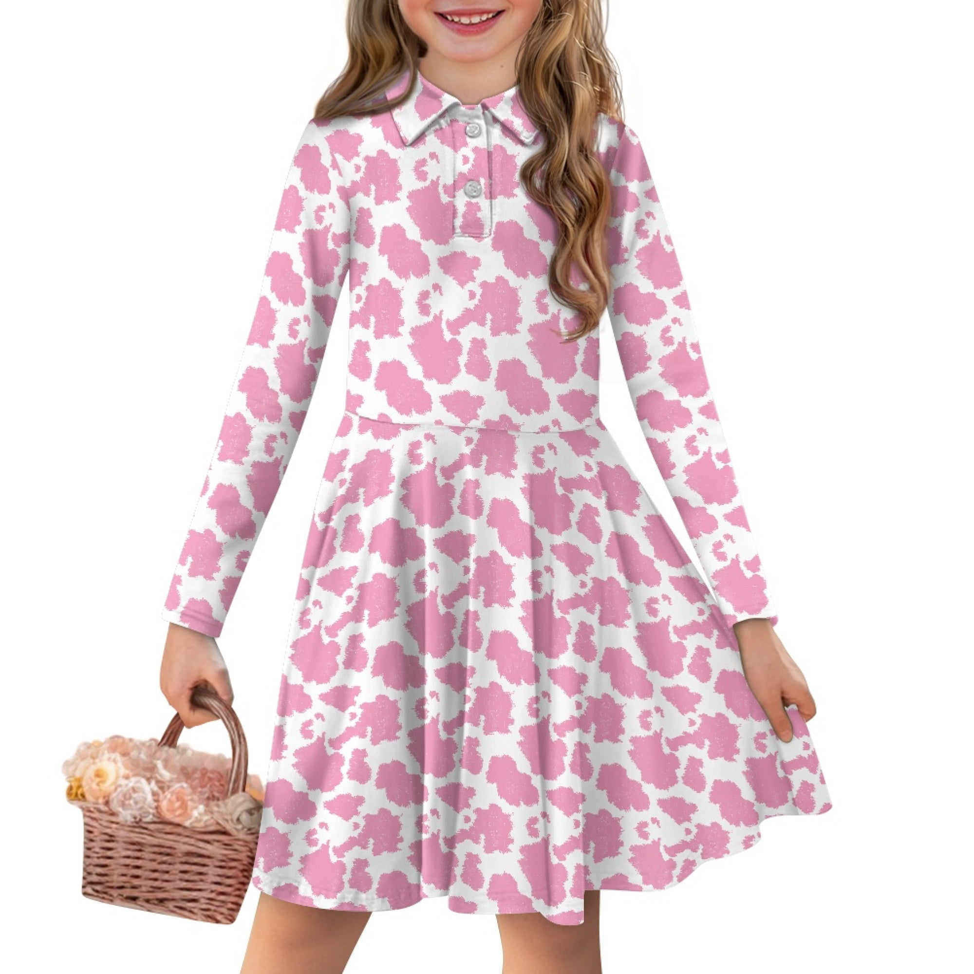 DISNIMO Cow Print Dress Girls 9-10Years Old Kids Twirl Dress Girl Long ...
