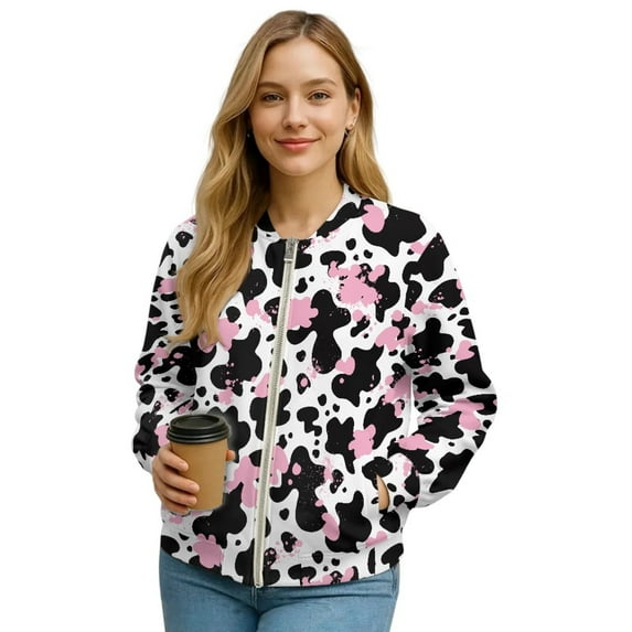 DISNIMO Cow Print Jackets for Women Trendy Sweatshirts Zip Up Outwear ...
