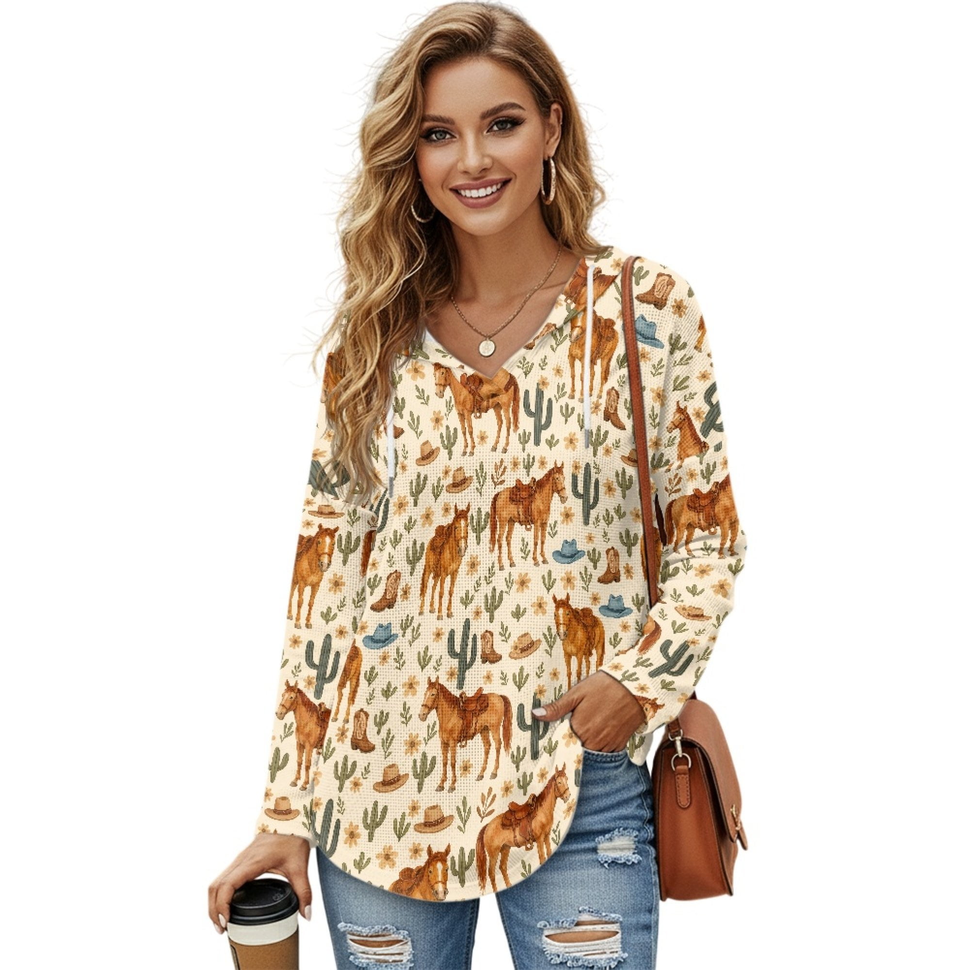 DISNIMO Cowboys Horse Printed Shirts for Women Trendy Long Sleeve ...