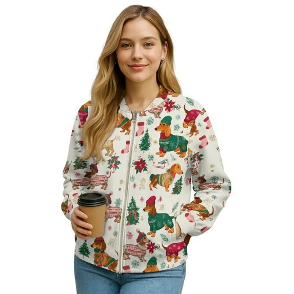 DISNIMO Dachshund Floral Printed Jackets for Women Long Sleeve ...