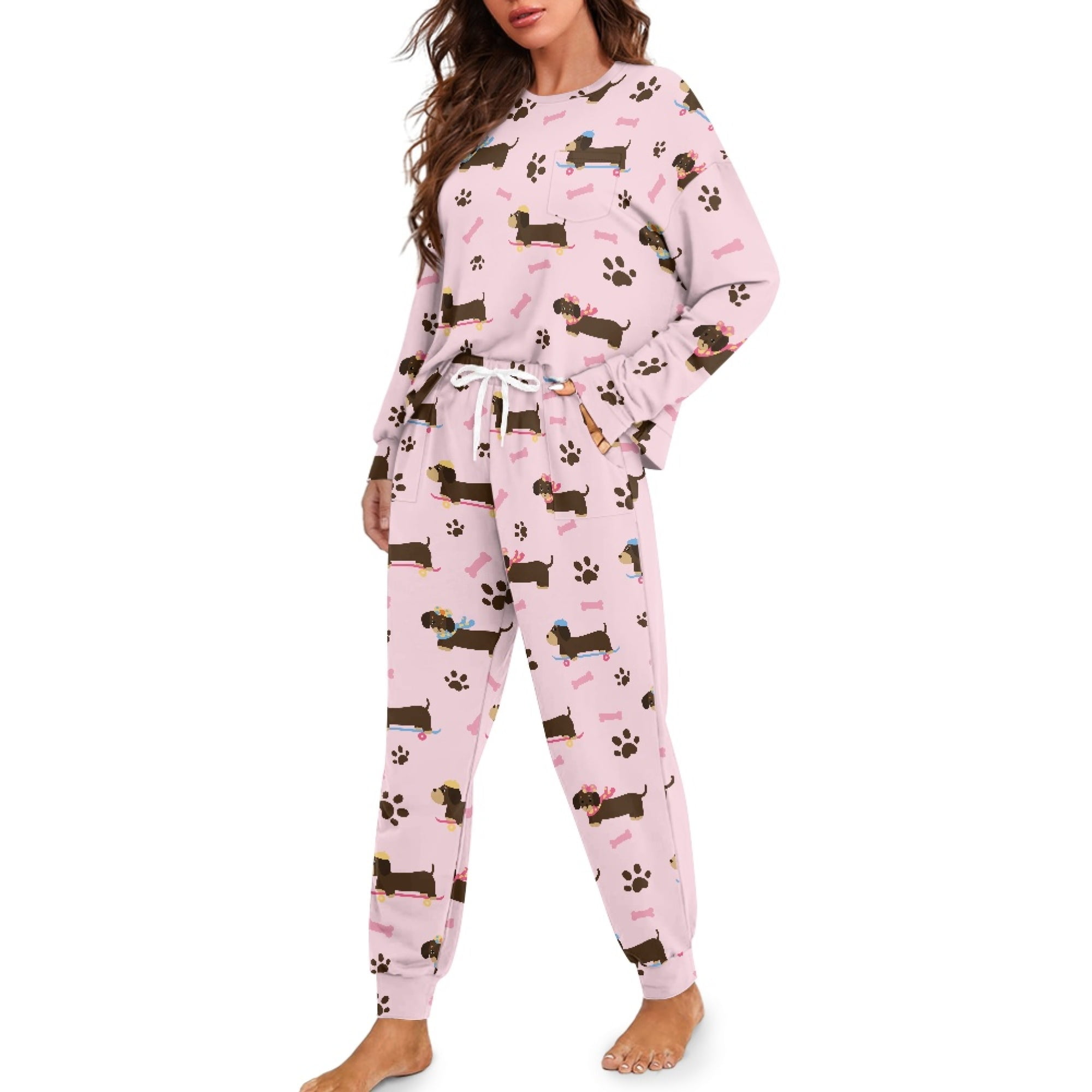 DISNIMO Dachshund Paw Printed Women's 2 Piece Lounge Sets Fashion Long ...