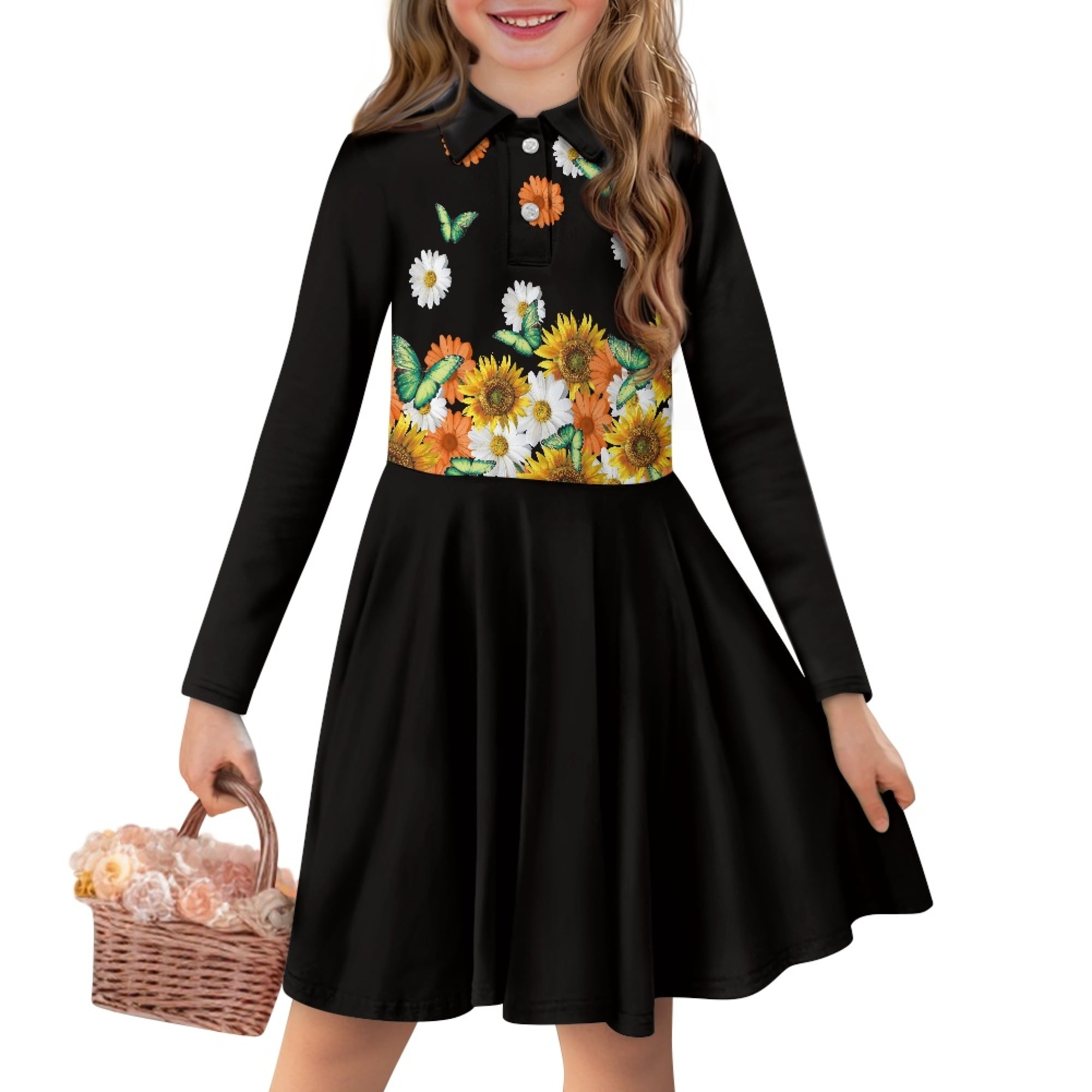 DISNIMO Daisy Dresses for Girls Butterfly Dress Size 11-12 Girls Long Sleeve Dresses Girl Casual ...