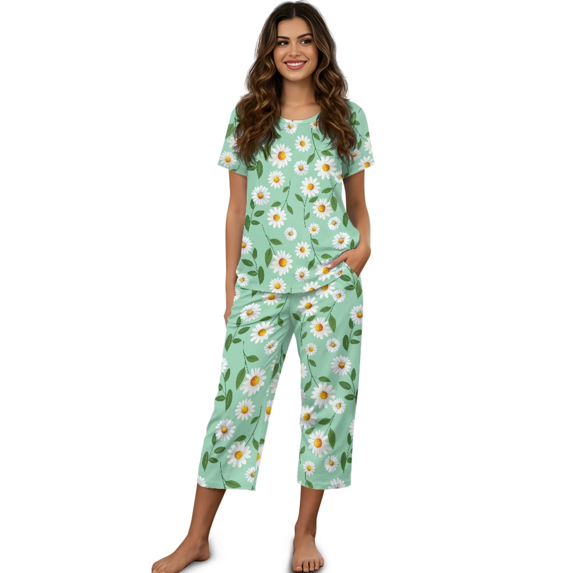 DISNIMO Daisy Printed Women's Sleepwear Casual Pajama Short Sleeve Tops ...