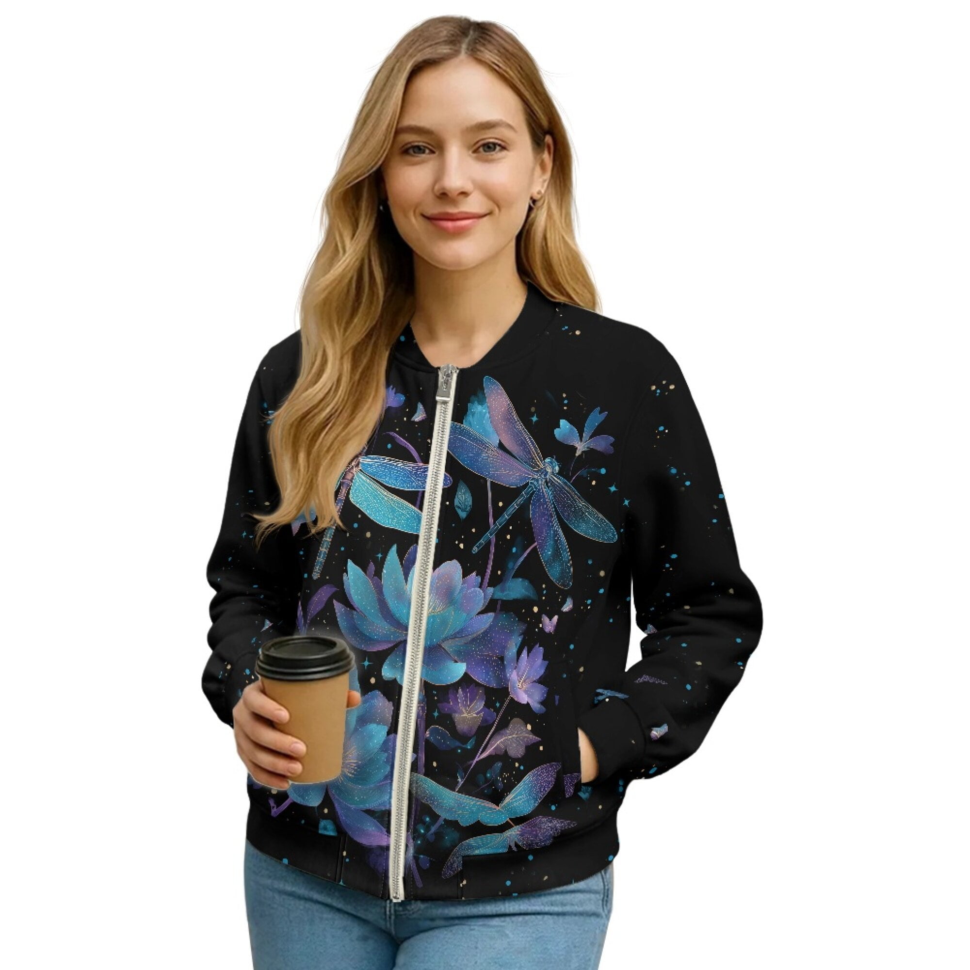 DISNIMO Dragonfly Floral Printed Jackets for Women V Neck Sweatshirts ...